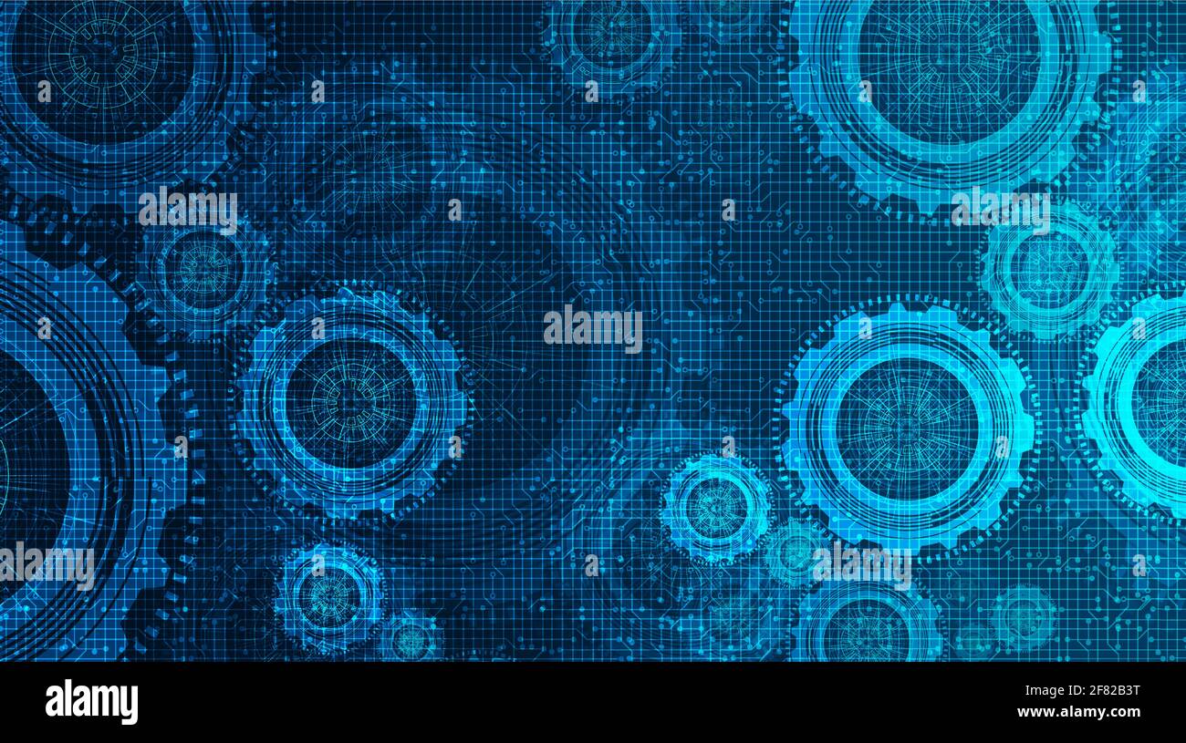 Cogs Digital Technology Gears wheel and Cock with Circuit Line ...