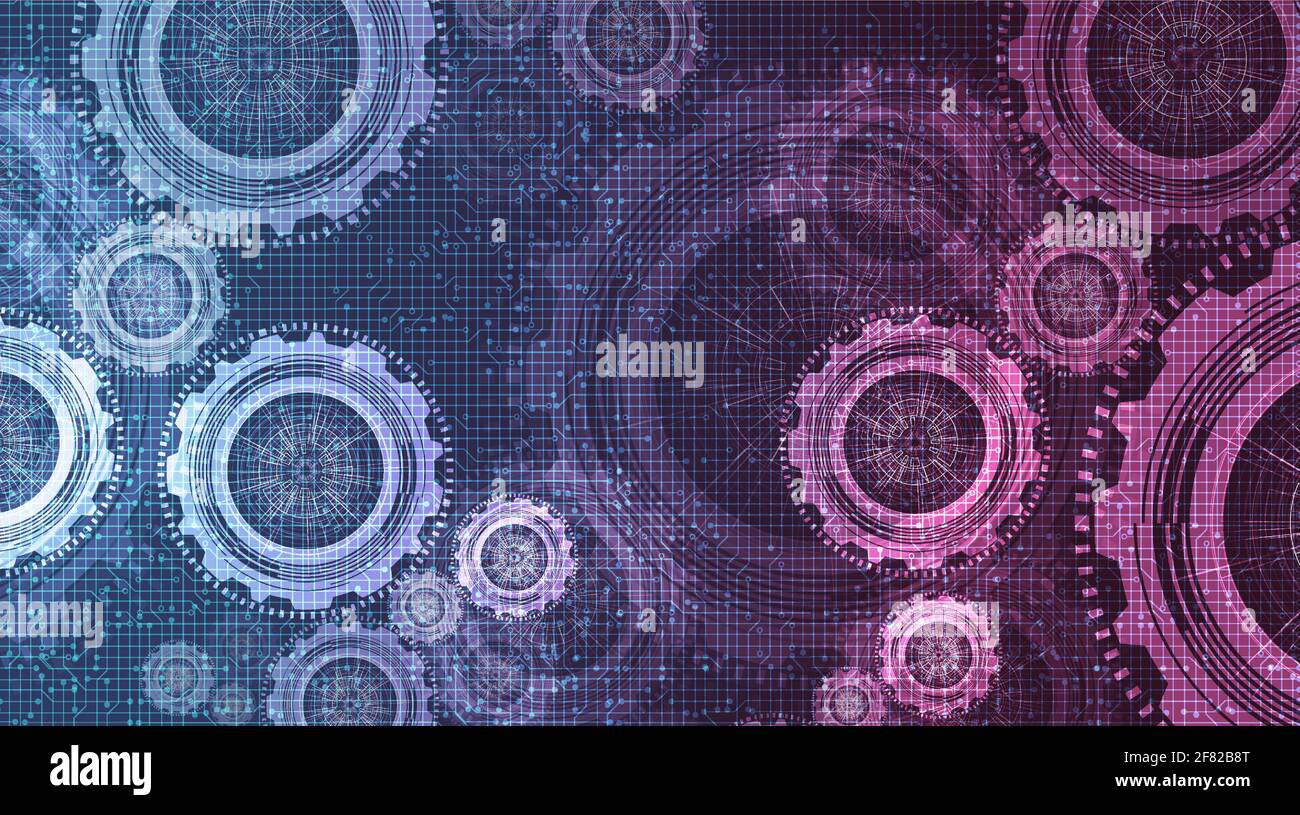 Modern Digital Technology Gears wheel and Cock with Circuit Line ...
