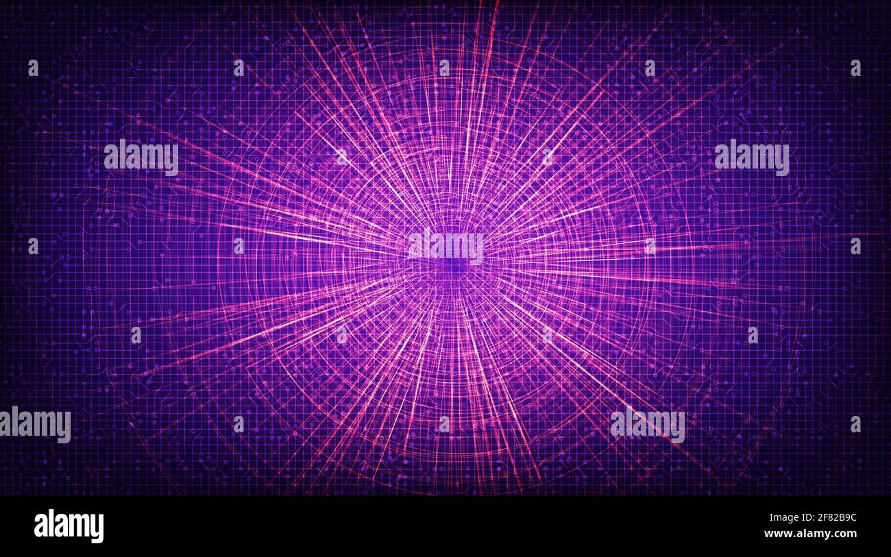 Hi-tech Circle with Circuit Microchip Line Technology on purple ...