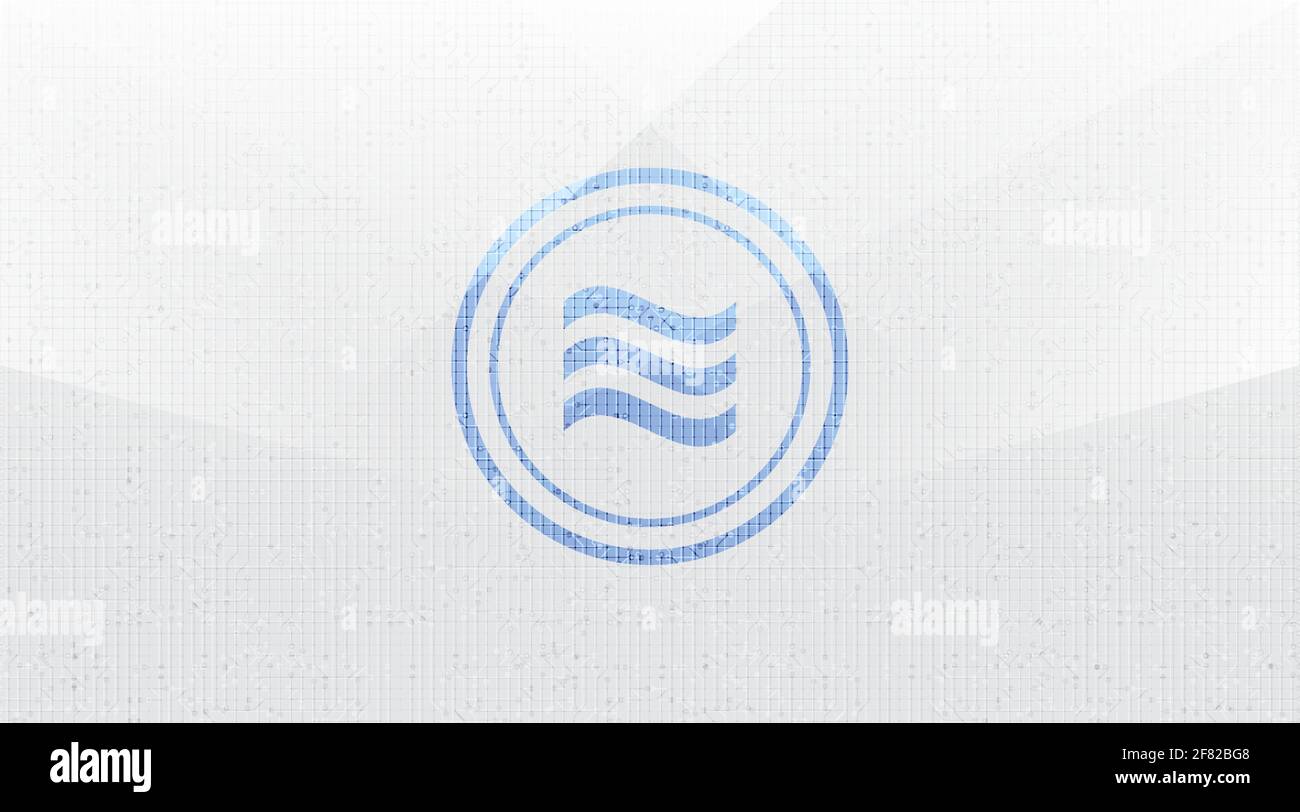 Libra cryptocurrency symbol on White network technology background ...