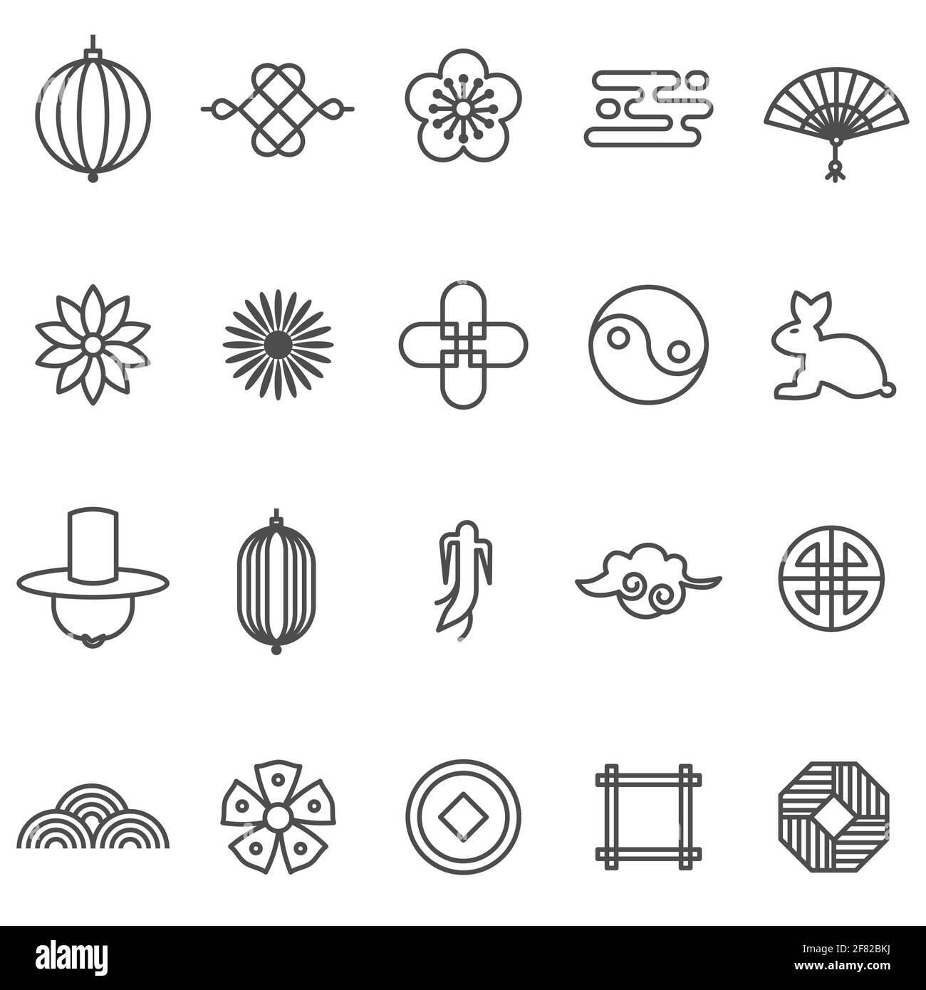 Korea traditional pattern outline icon collection. Linear symbol vector ...