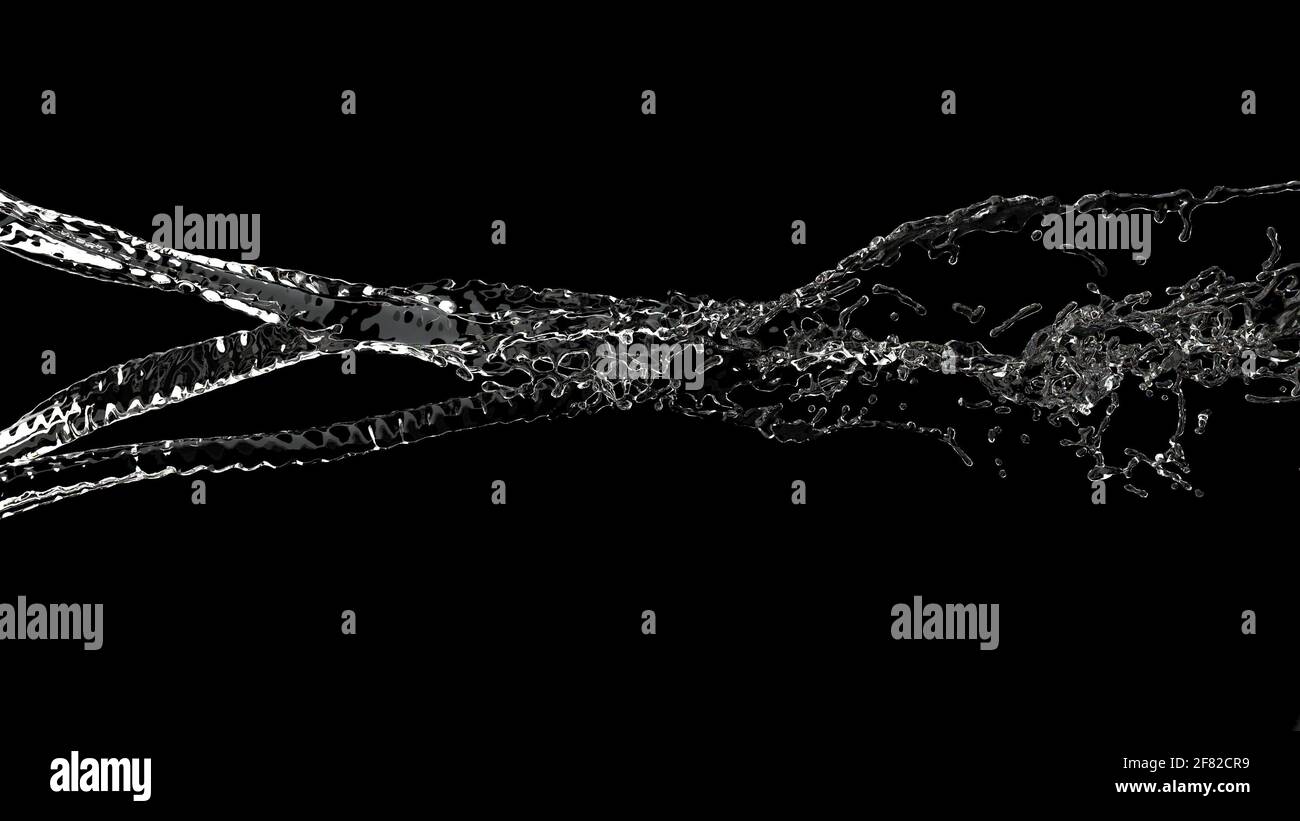 Clear jet of water Nature liquid stream on black 3d render Stock Photo ...