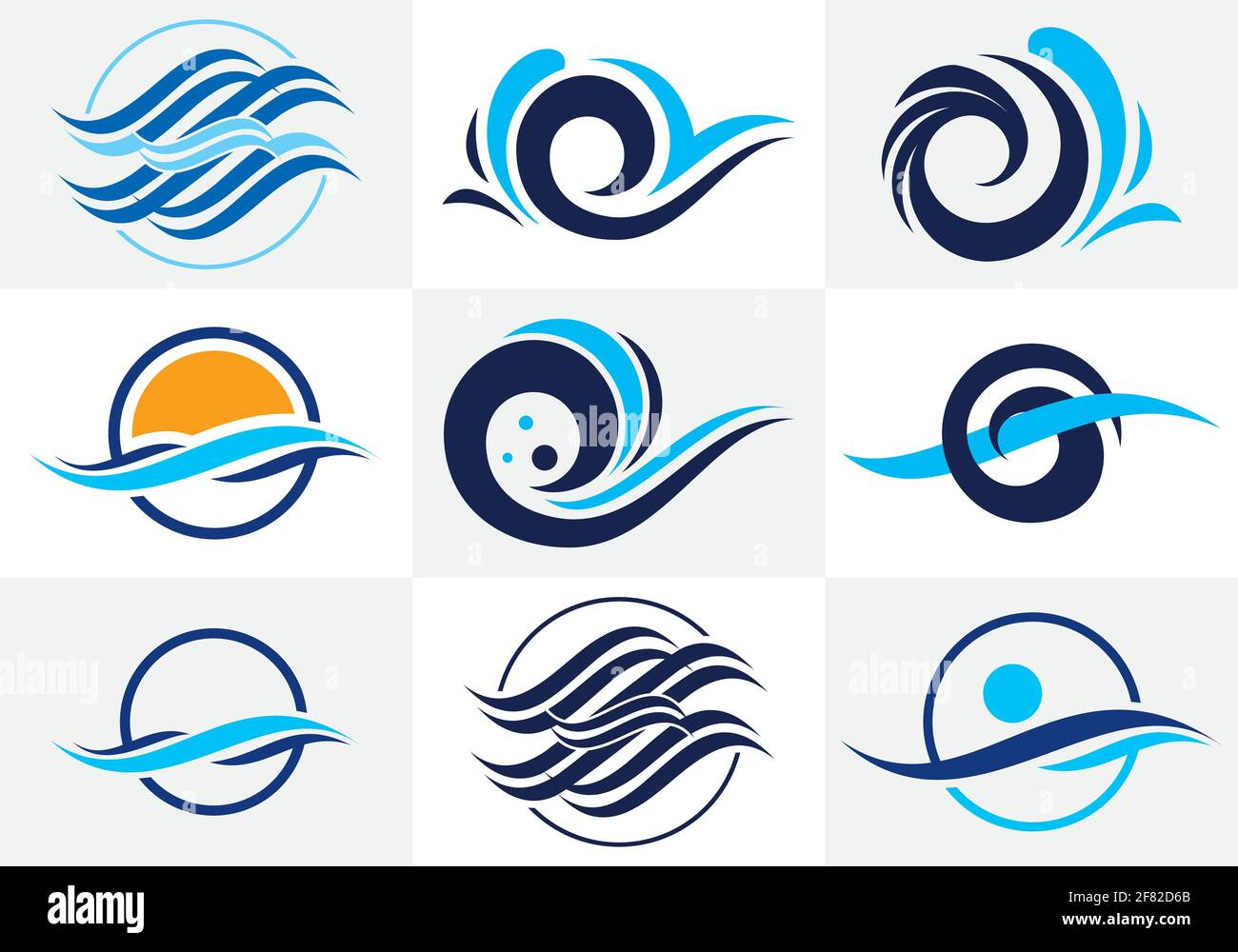 Water Wave Logo Sign Symbol Design Template. Ocean Wave Icon Set Stock ...