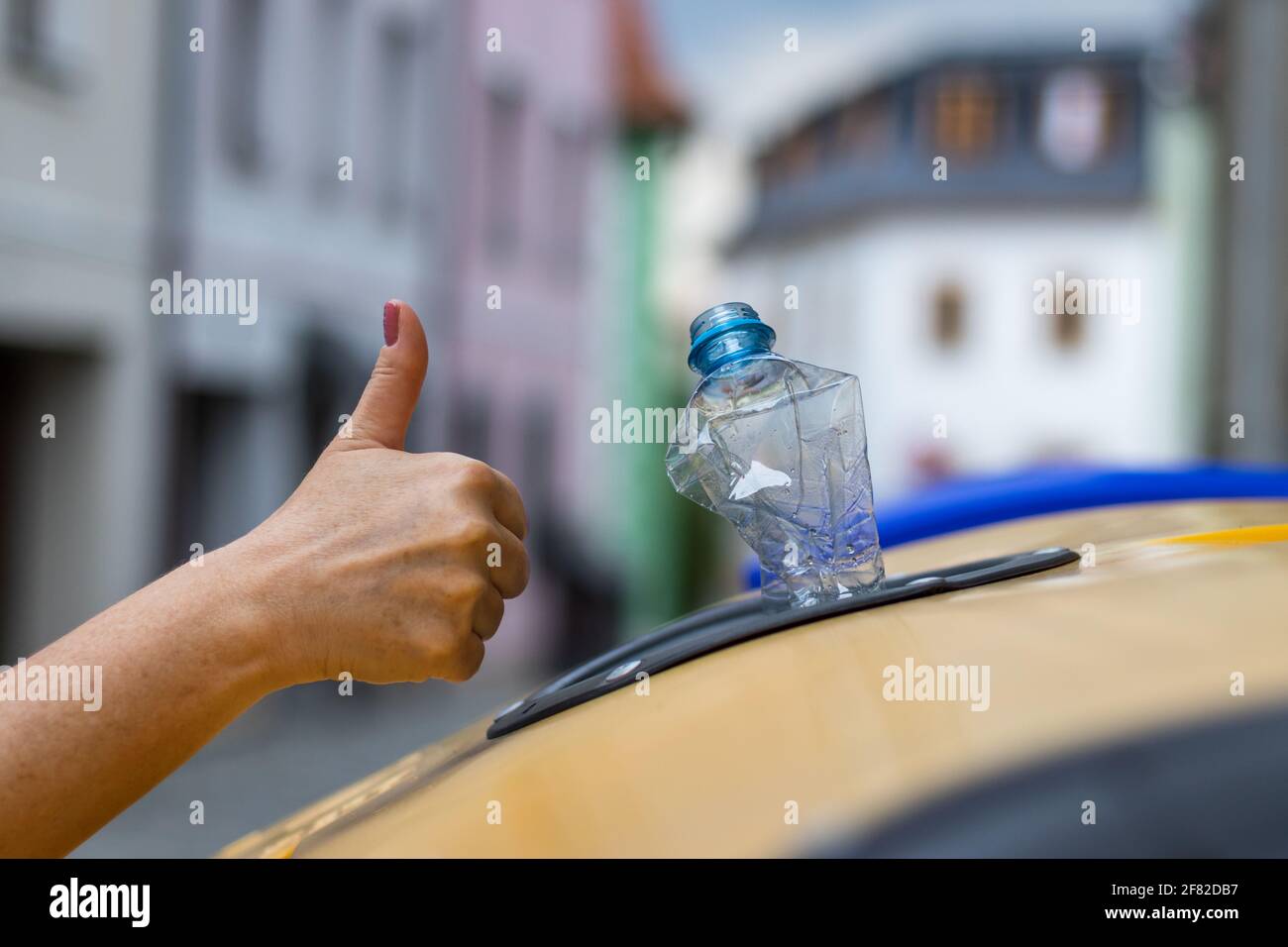 Thumbs up for recycling plastic waste and separation garbage ...