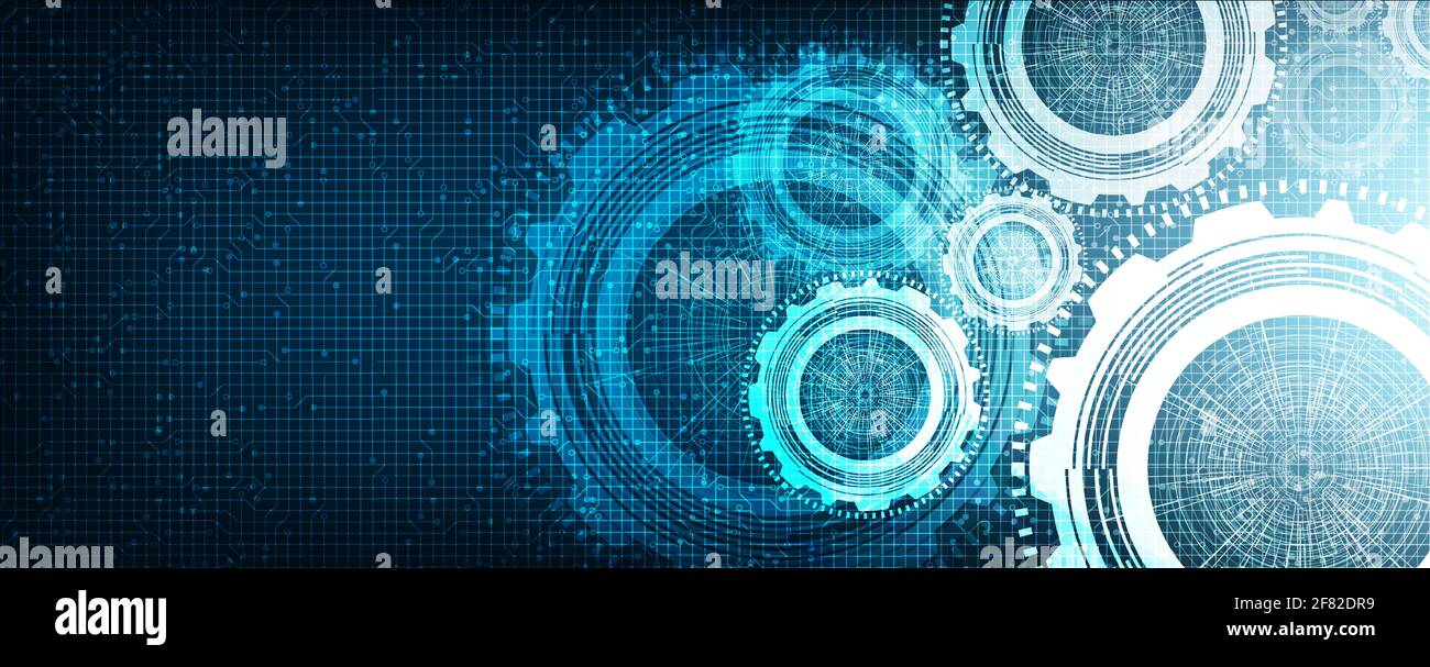 Digital Gears wheel and Cock on Technology Background,free space for ...