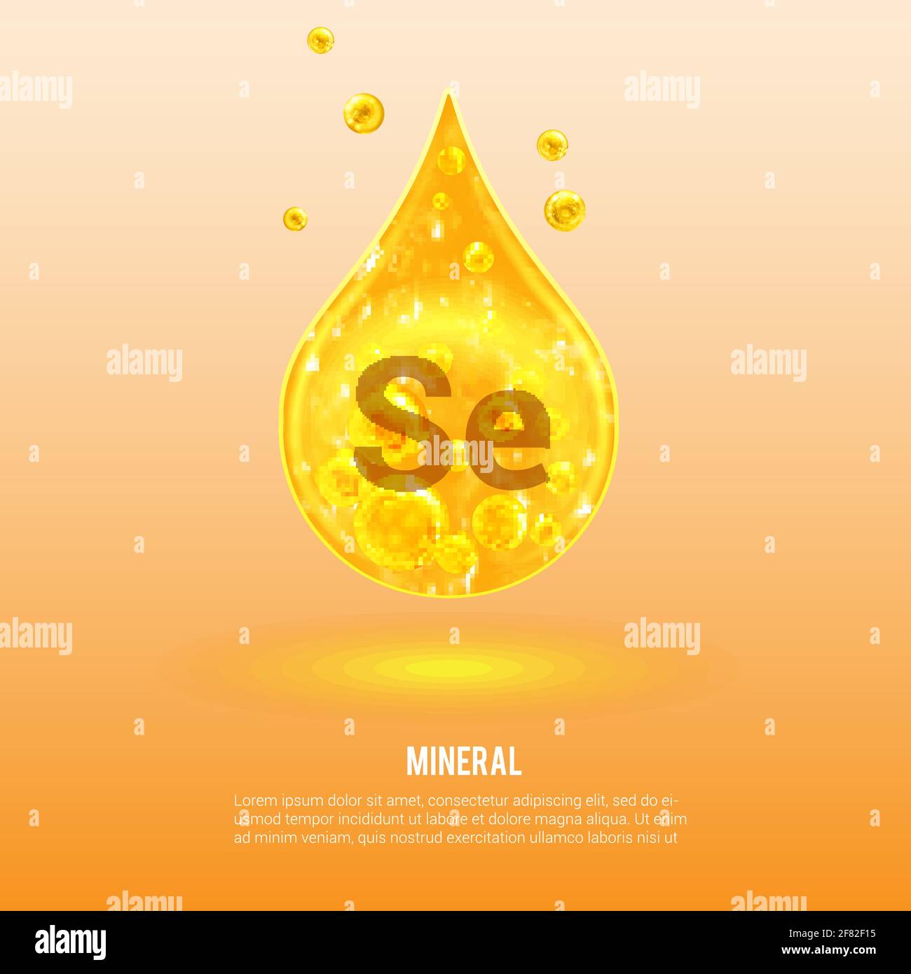 Mineral Se. Selenium. Mineral Vitamin complex. Golden drop and golden ...