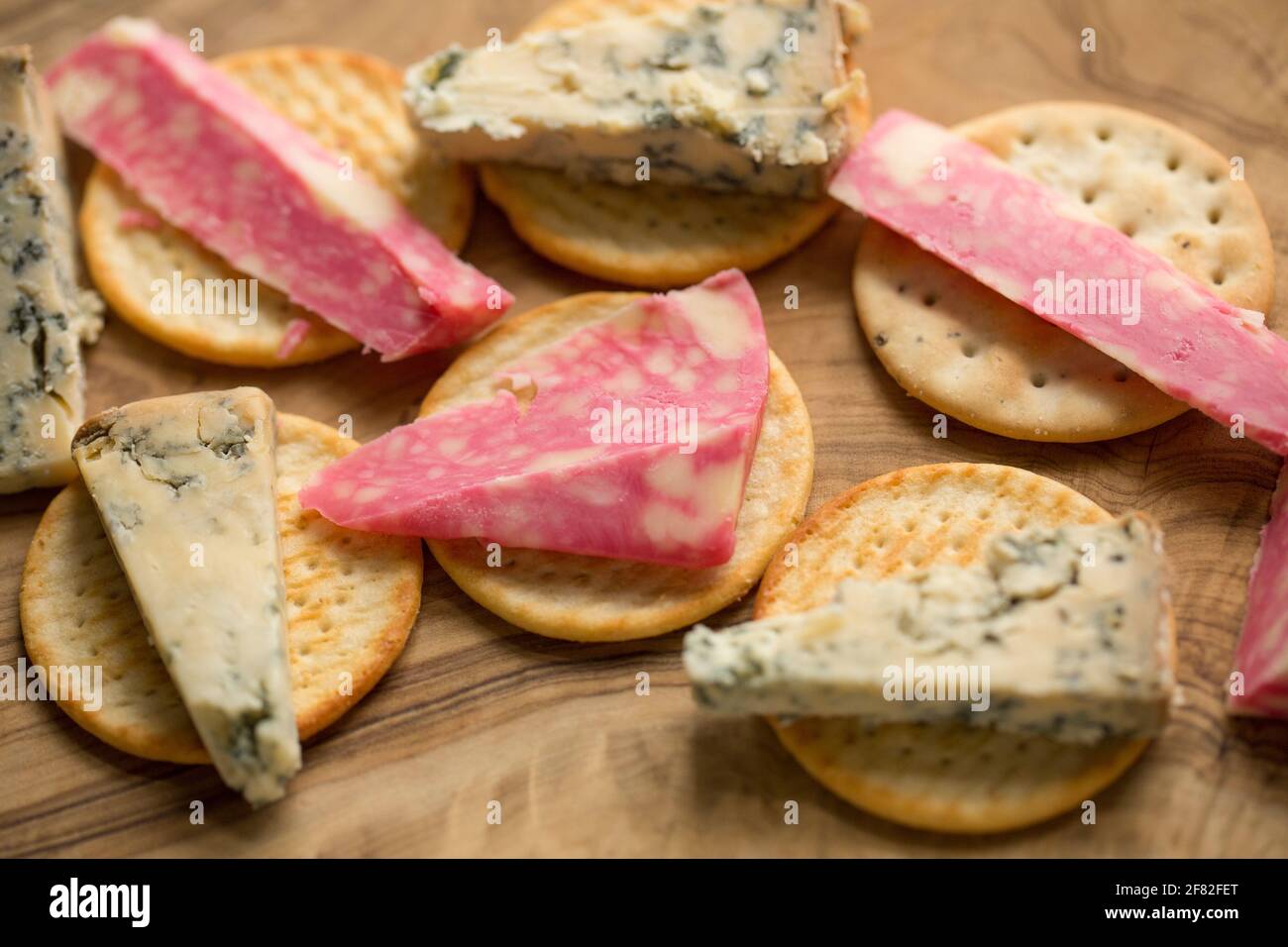 Dorset Blue Vinny and Windsor Red cheeses with cheese crackers. Dorset ...