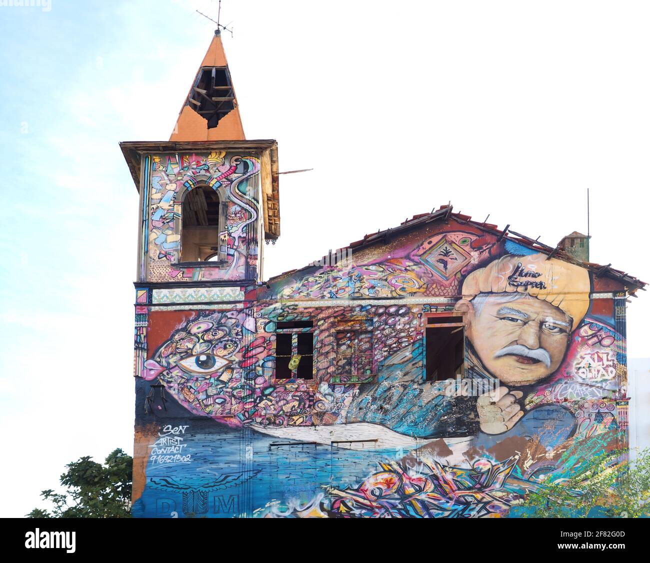 Graffiti art by Dario Silva and Sergio on the old church of Olhao at ...