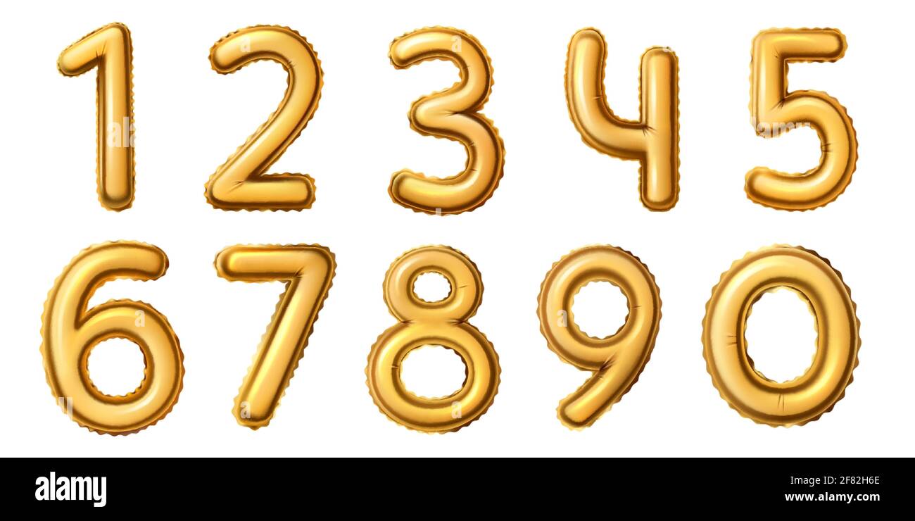 Golden number balloons. Realistic numeral alphabeth for birthday ...