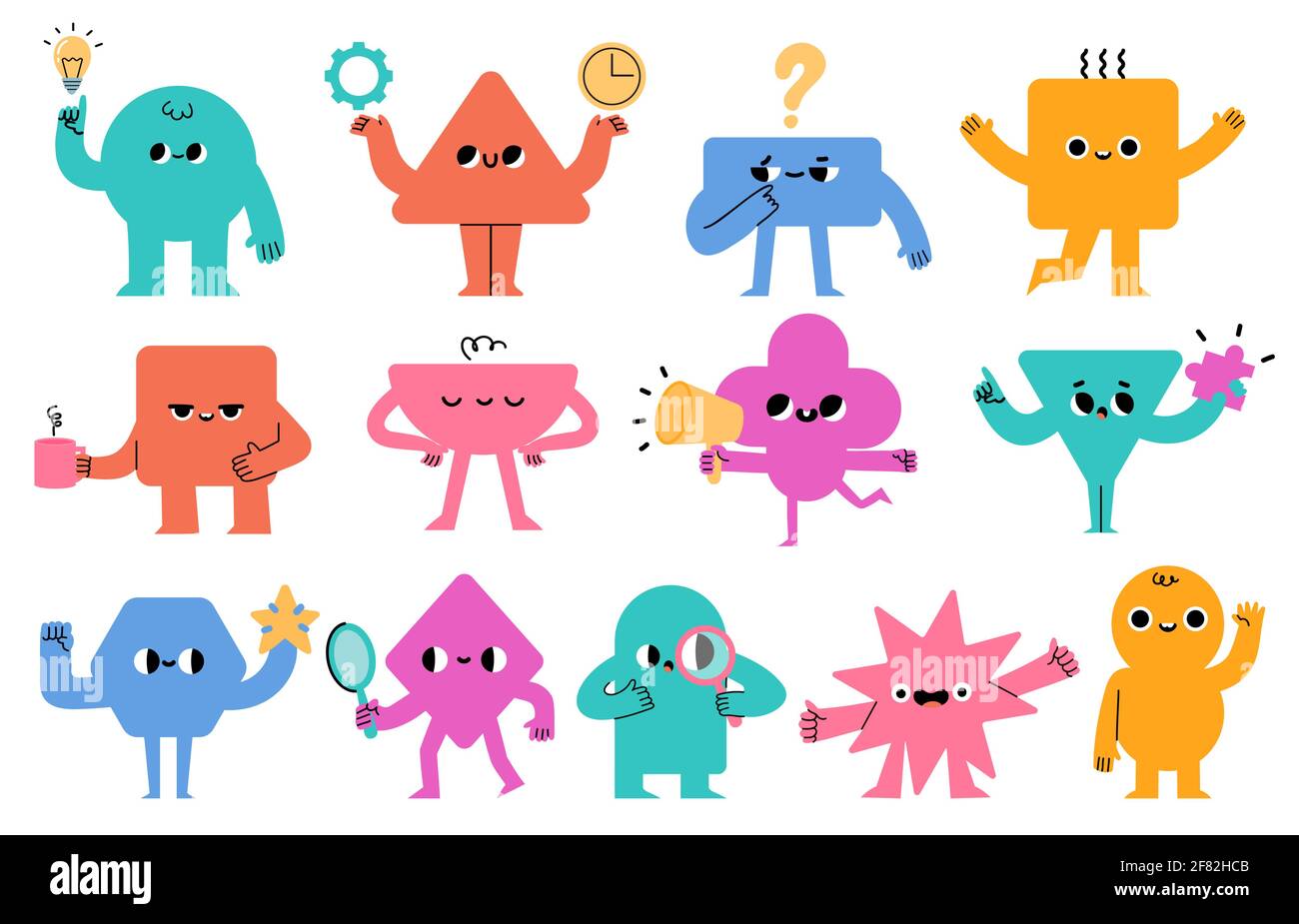 Abstract characters. Geometric comic creature emotions. Funny face ...