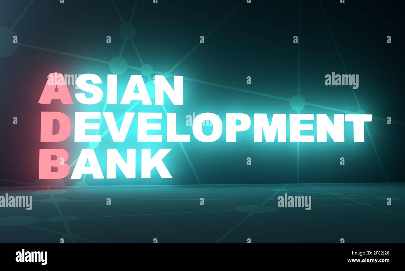 Acronym ADB - Asian Development Bank. 3D rendering. Neon bulb ...