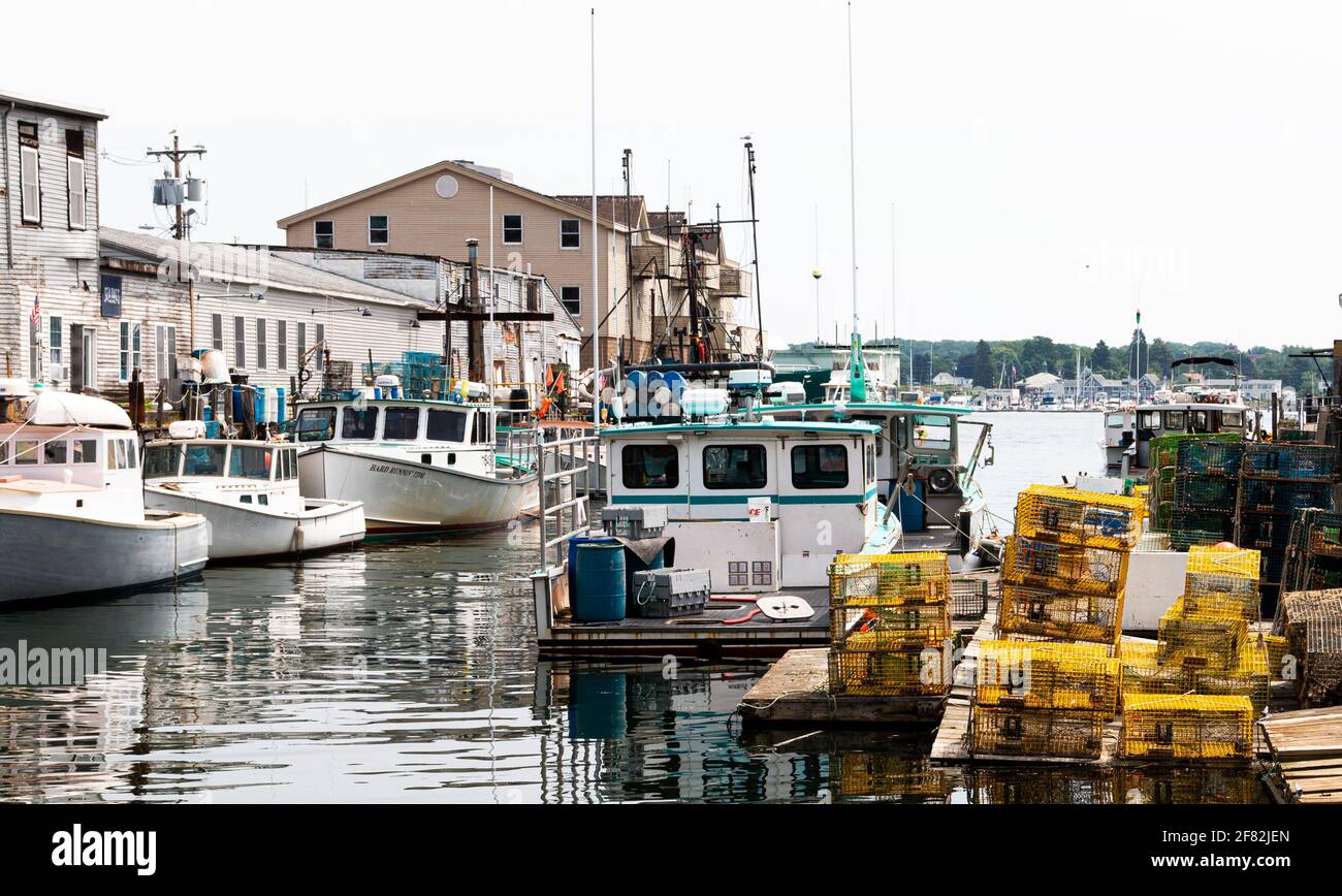 Portland, Maine, USA - 20 July 2019: Commercial fishing boats docked in ...