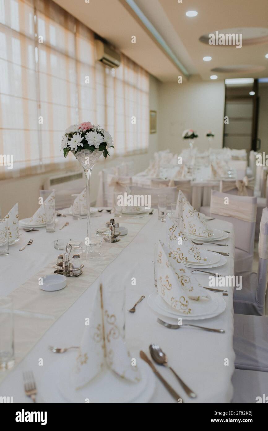 A vertical shot of wedding banqueting set up Stock Photo - Alamy