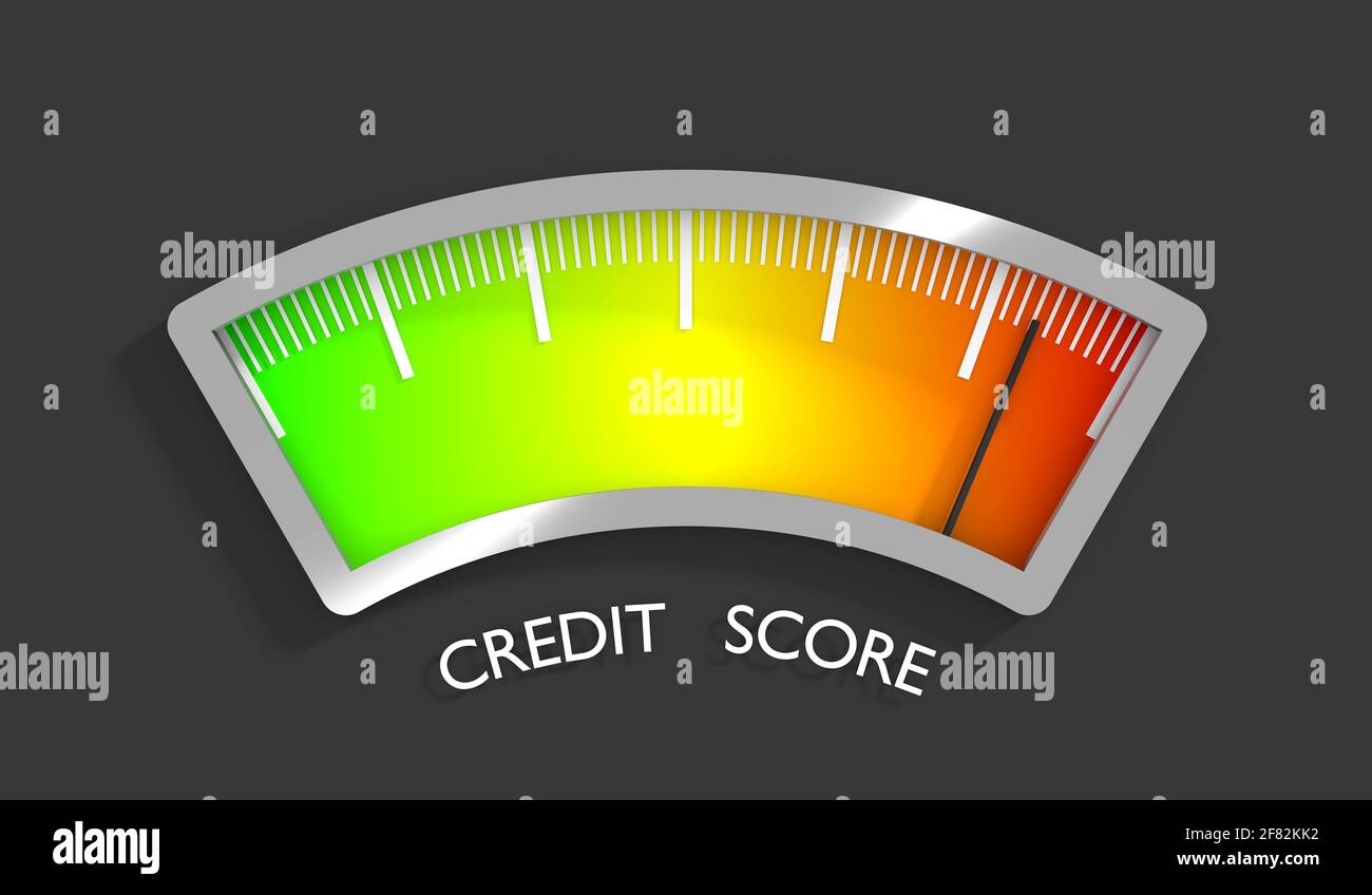 Credit score indicator and gauge. Measurement level illustration. 3D ...