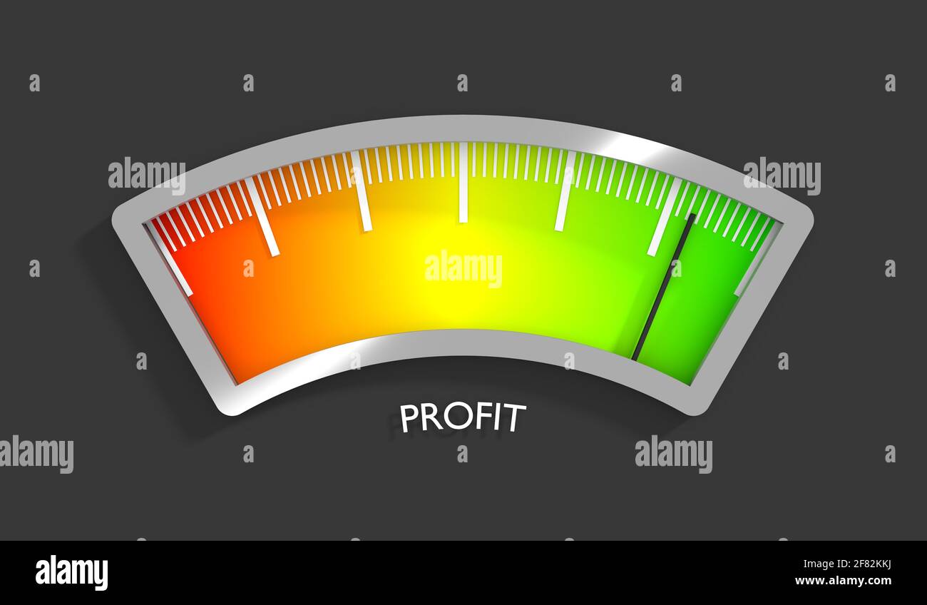 Scale with arrow. Profit level measuring device icon. Sign tachometer ...