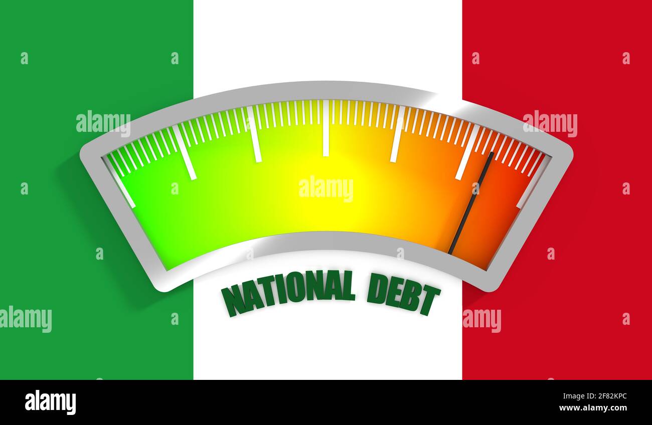 National debt meter read high level of national debt result. Color ...