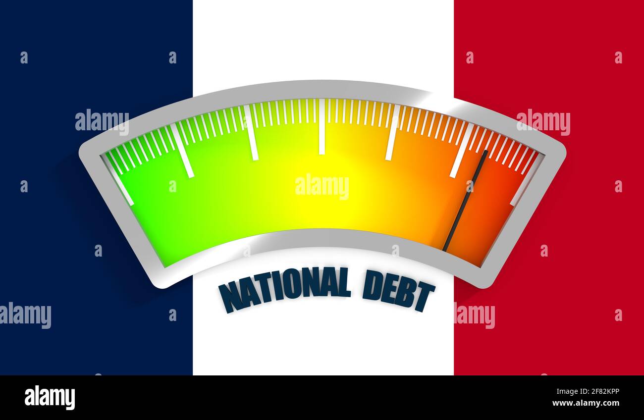 National debt meter read high level of national debt result. Color ...