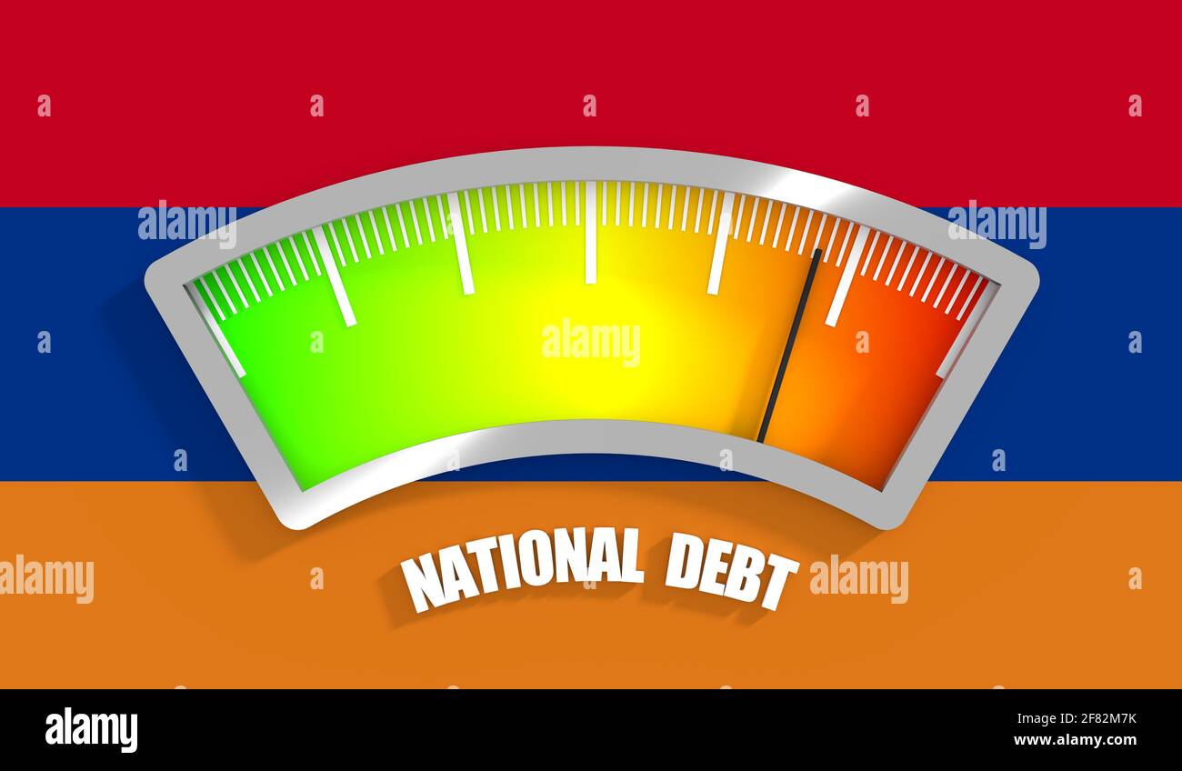National debt meter read high level of national debt result. Color ...