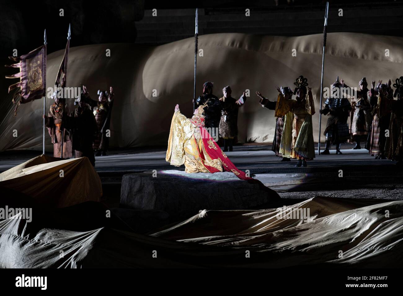 Lhasa, China's Tibet Autonomous Region. 10th Apr, 2021. Artists perform ...