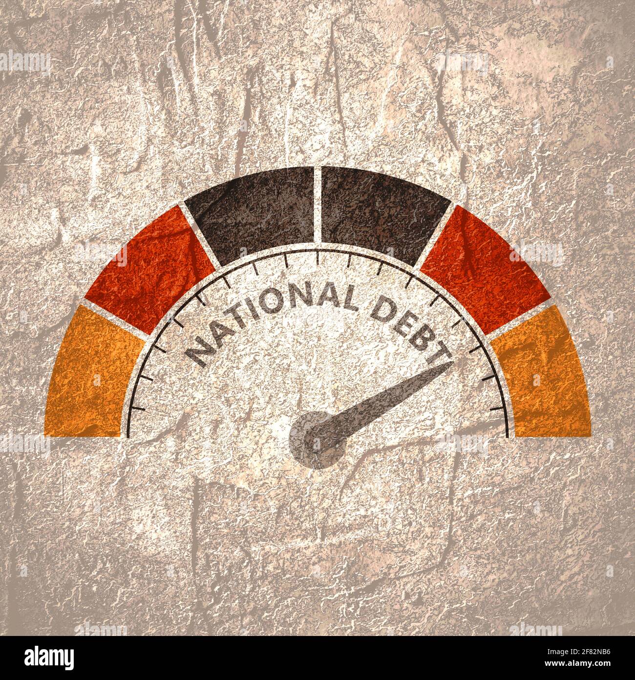 Abstract meter read high level of national debt result. Color scale ...