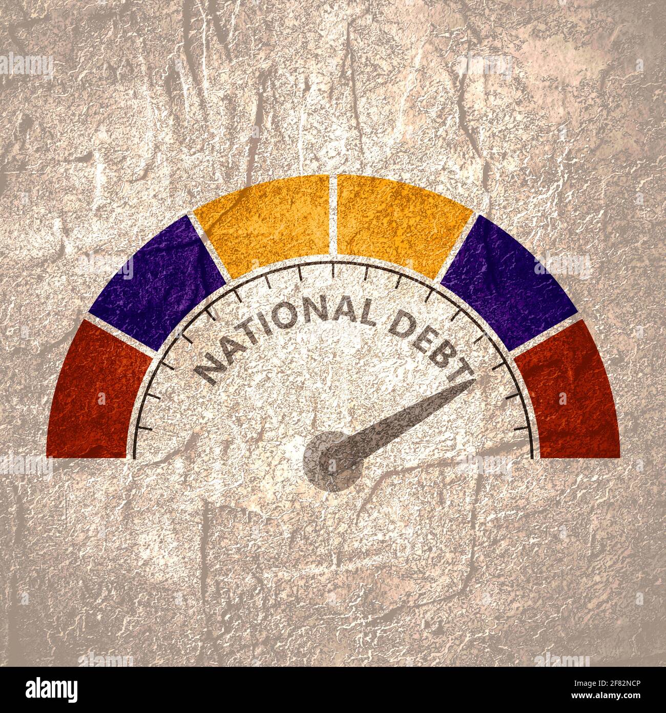 Abstract meter read high level of national debt result. Color scale ...