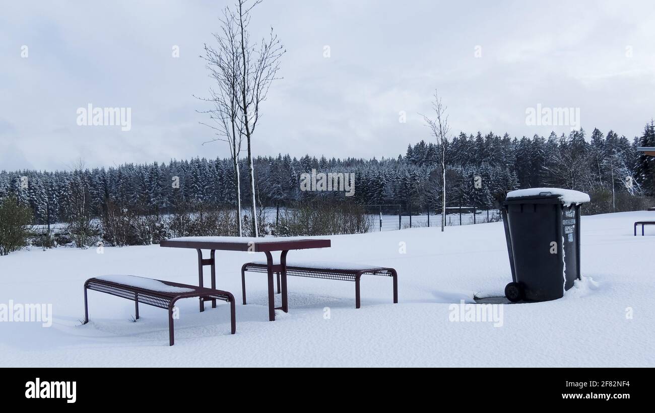 SIEGERLAND, GERMANY - Apr 07, 2021: Empty orphaned and snow-covered ...