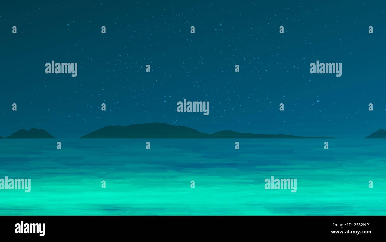 Night Sea Of Frog on Night Blue background,Comic Cartoon Concept design ...