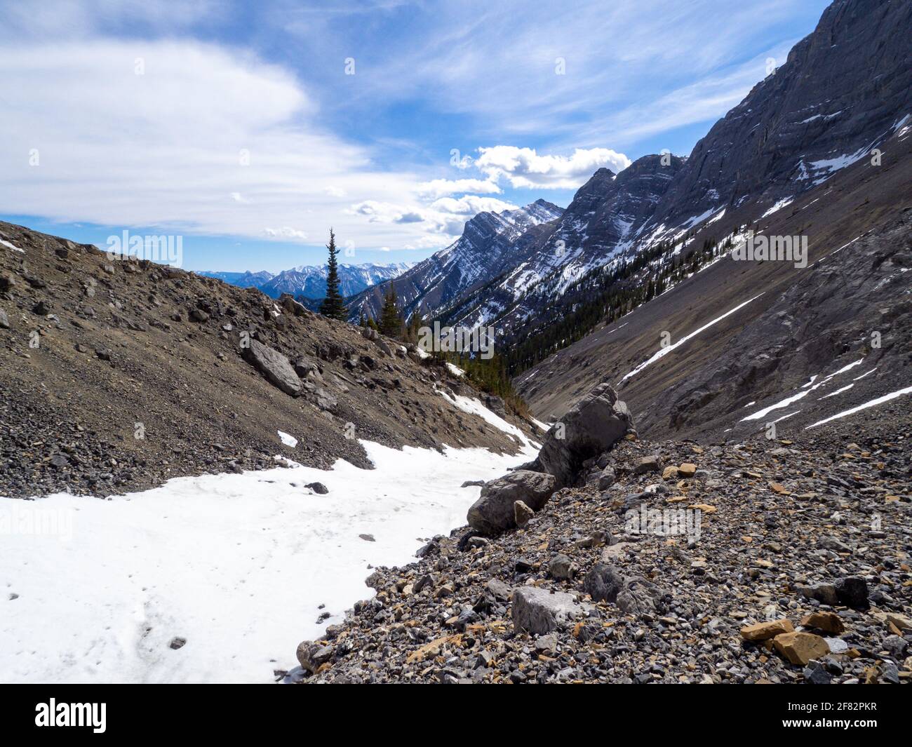 looking downhill a mountain with snow Stock Photo - Alamy