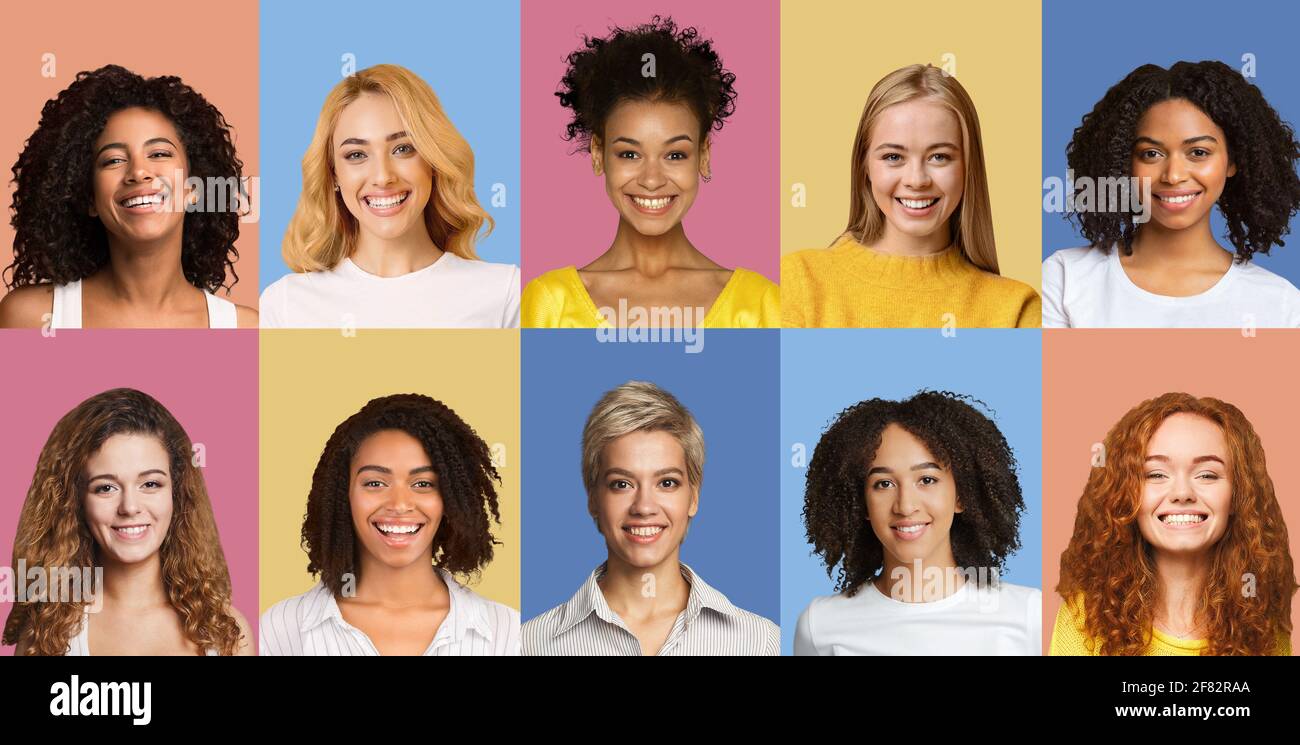 Collage set of happy diverse multicultural women Stock Photo - Alamy