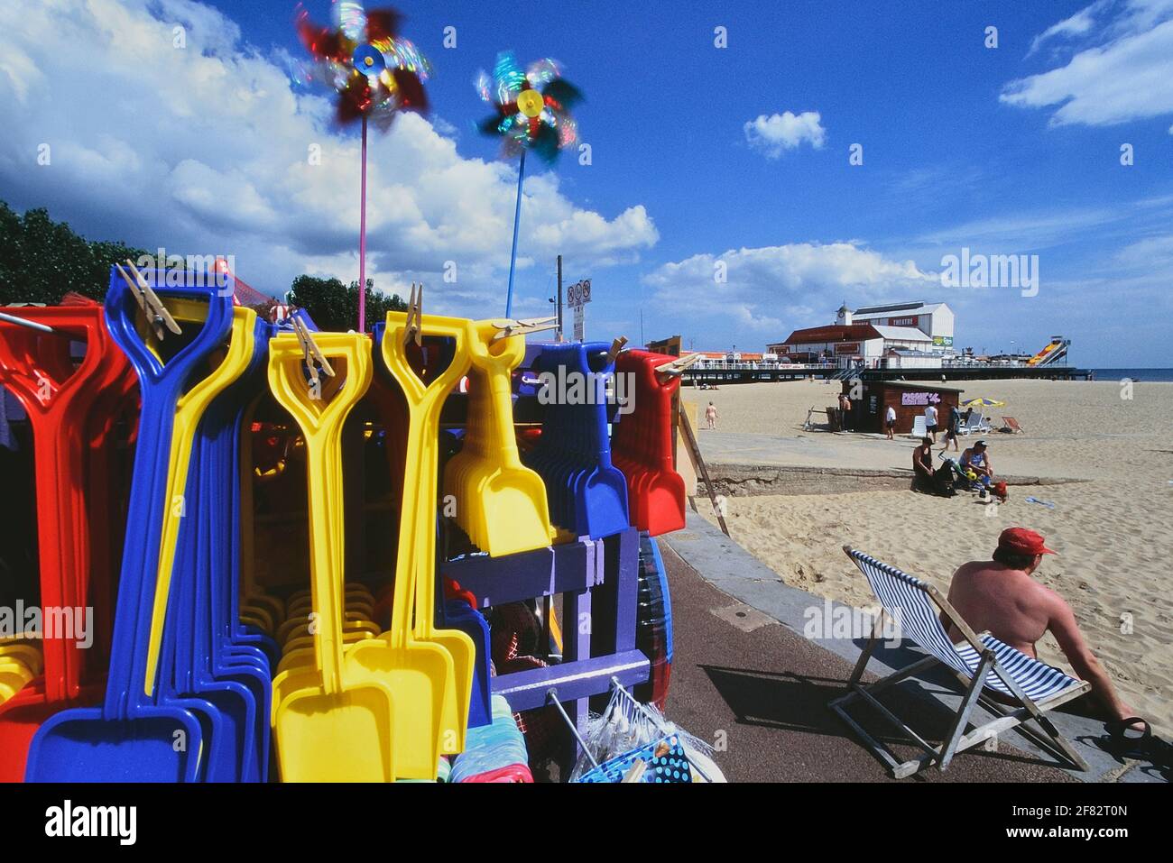 Bucket and spades for sale at a beach stall on Great Yarmouth beach ...