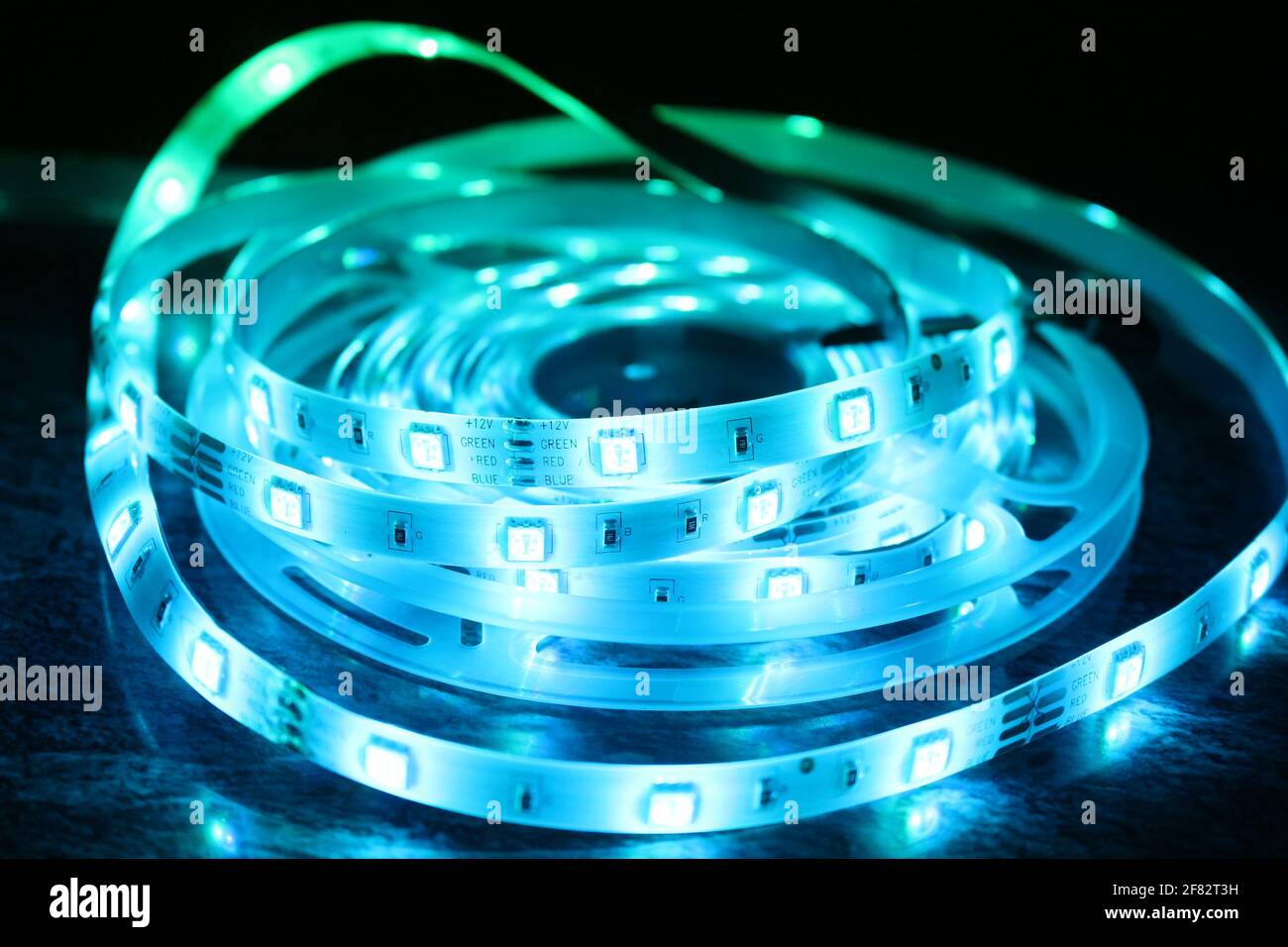 A closeup shot of a roll of illuminated blue led lights Stock Photo - Alamy