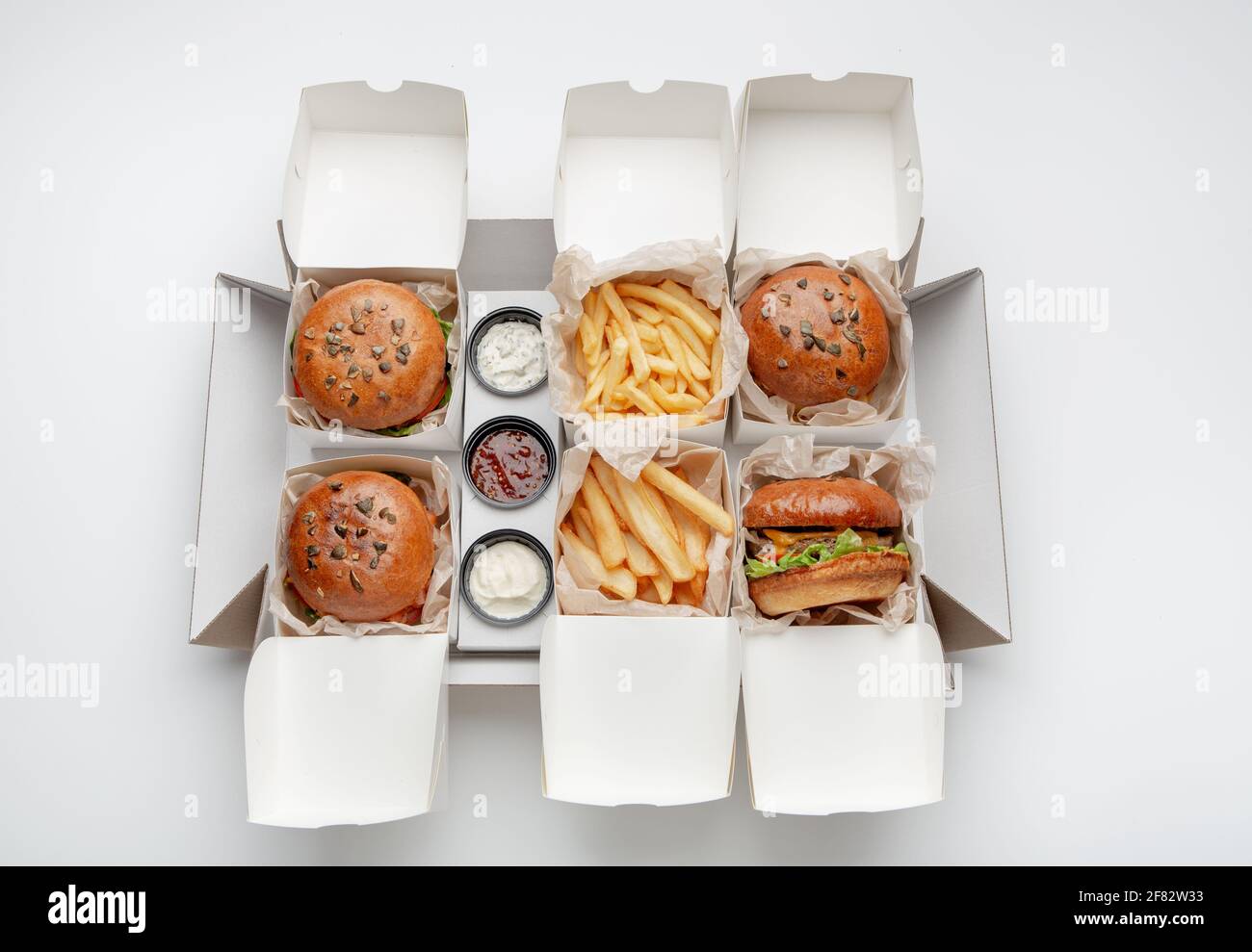 Delicious set of fast food for company, delivery at home or office ...