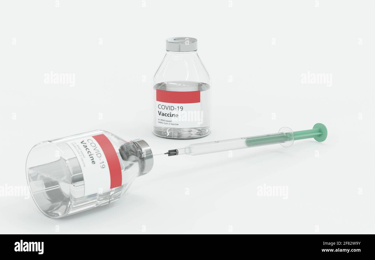 pharma lab coronavirus vaccination glass bottles and a syringe ...
