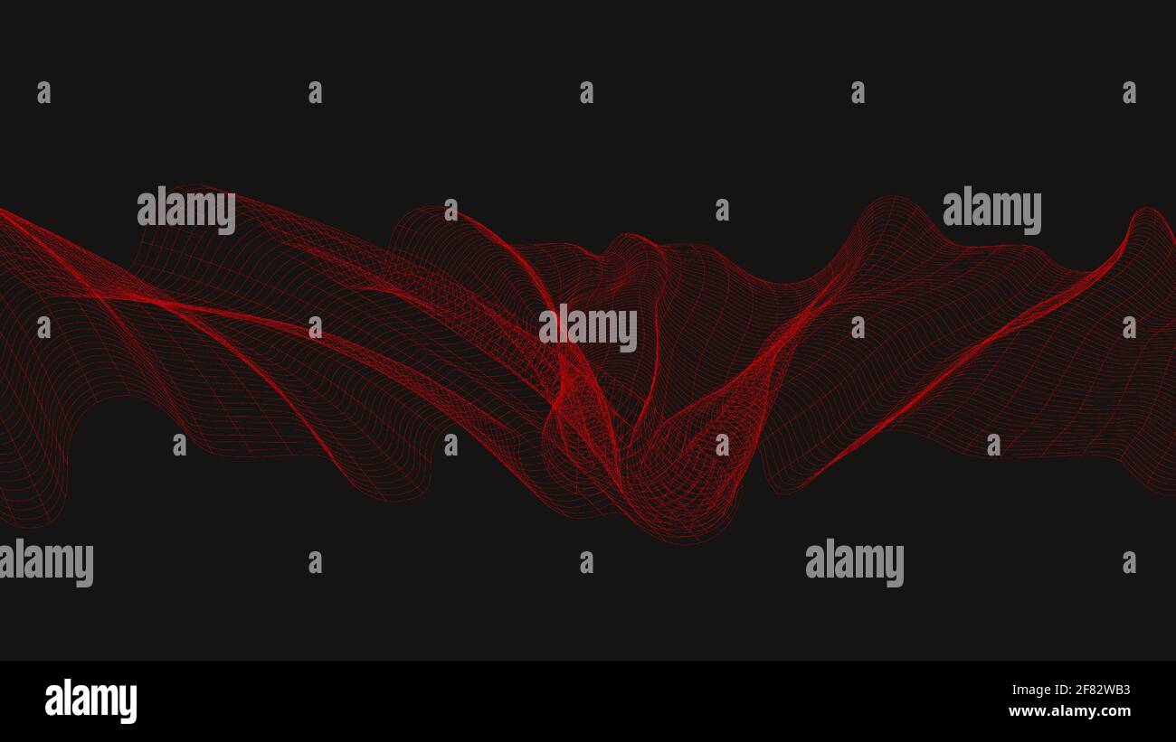 Red Digital Sound Wave on Black Background,technology and earthquake ...
