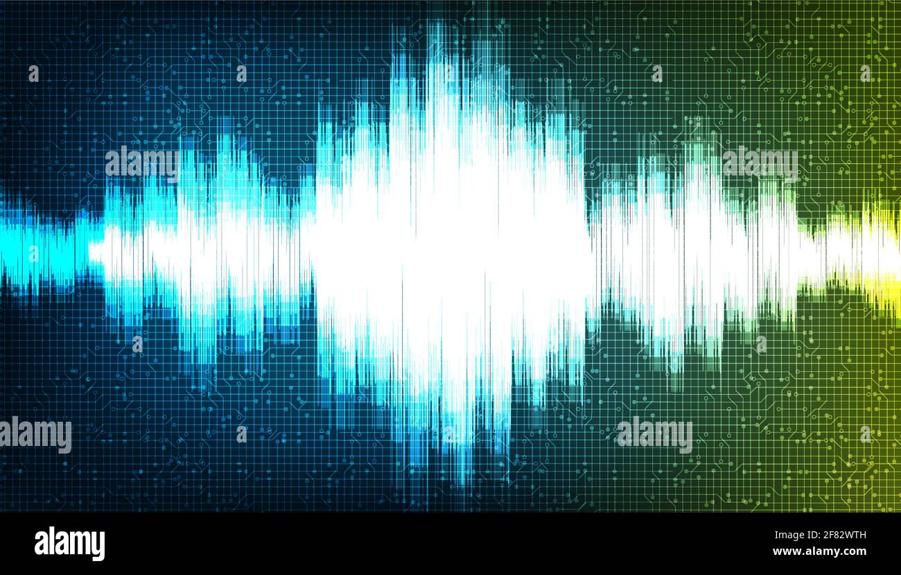 Digital Sound Wave Low and Hight richter scale on Blue and green ...
