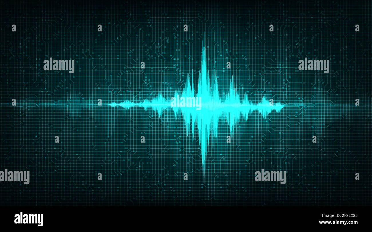 Digital Sound Wave on Dark Green Background,technology and earthquake ...