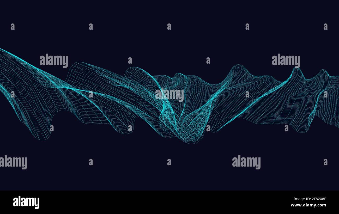 Neon Digital Sound Wave on Dark Blue Background,technology and ...