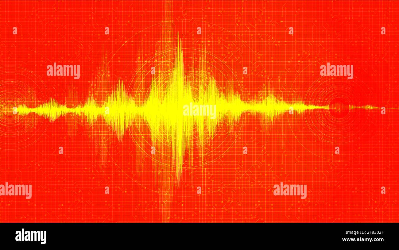 Digital Earthquake Wave on Orange background,Sound wave diagram concept ...