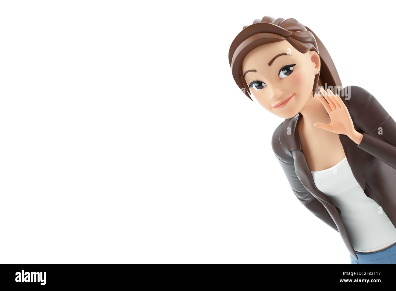 3d portrait cartoon woman saying hello, illustration isolated on white ...