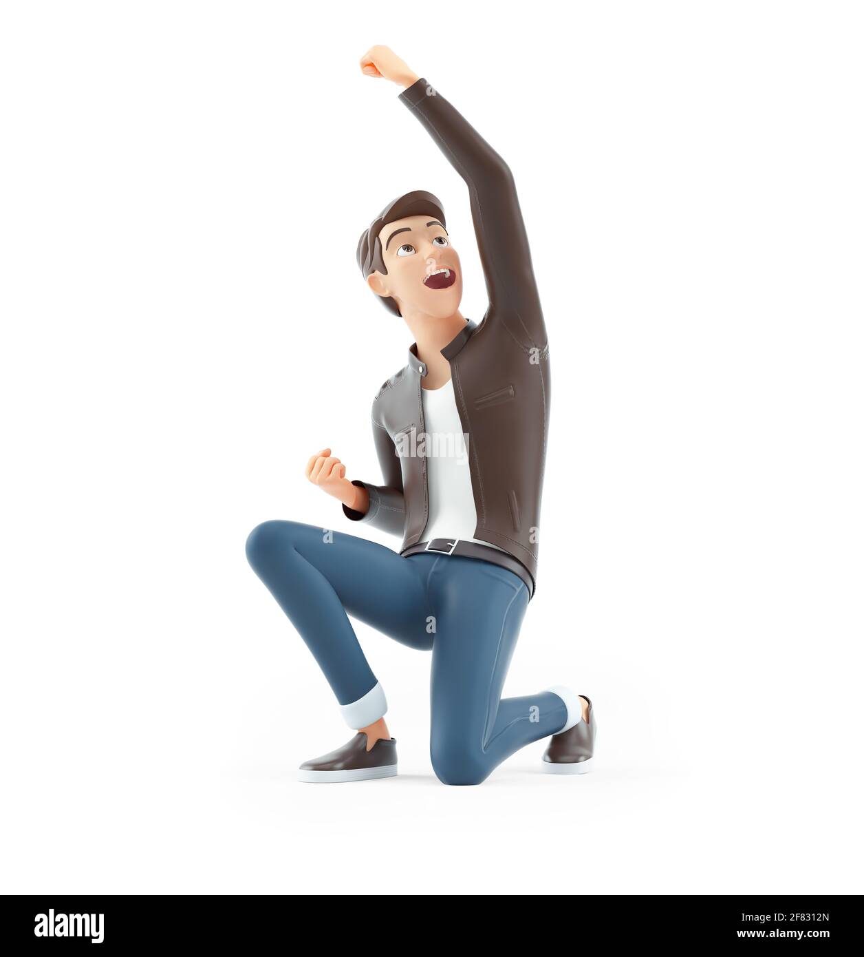 3d cartoon man in winner pose, illustration isolated on white ...