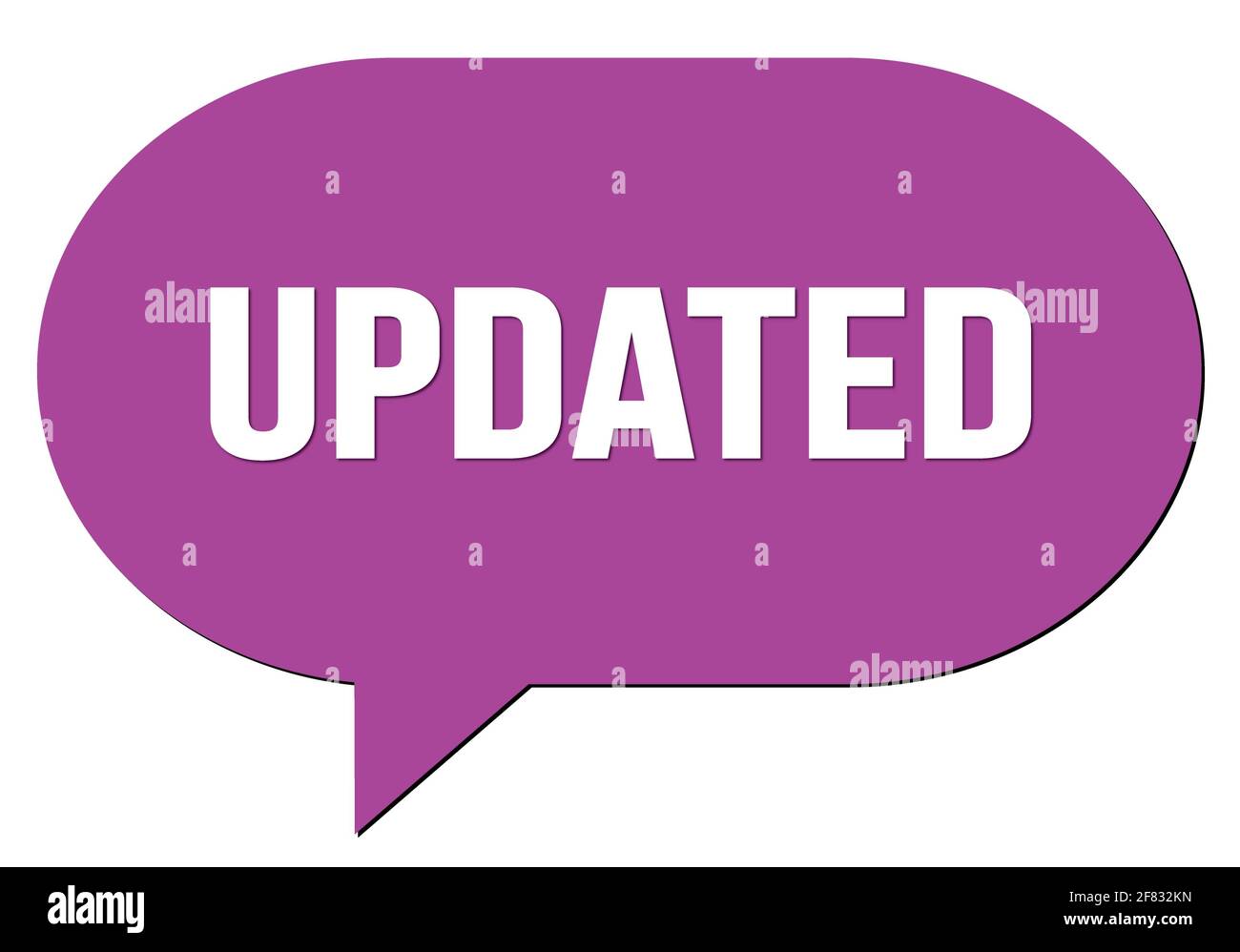UPDATED text written in a violet speech bubble stamp Stock Photo - Alamy