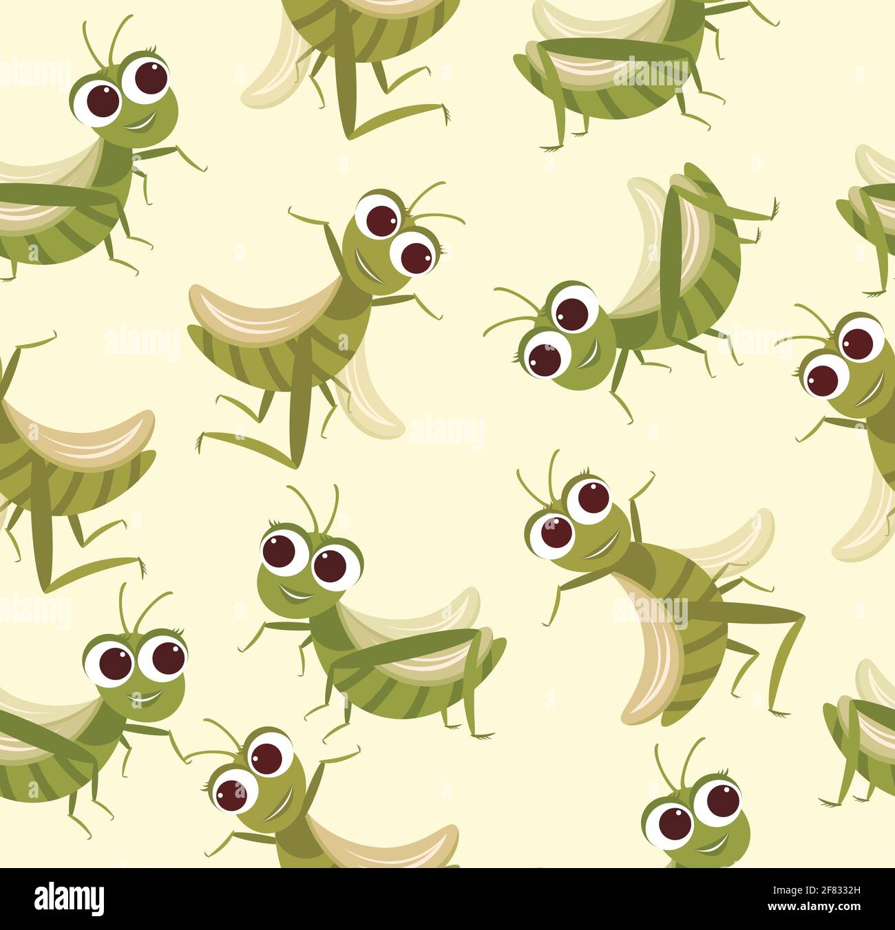 Vector Seamless pattern grasshopper Cartoon Character design Cute style ...