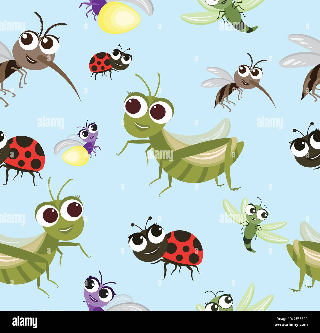 Vector Seamless pattern Insects cartoon Character design Cute style ...