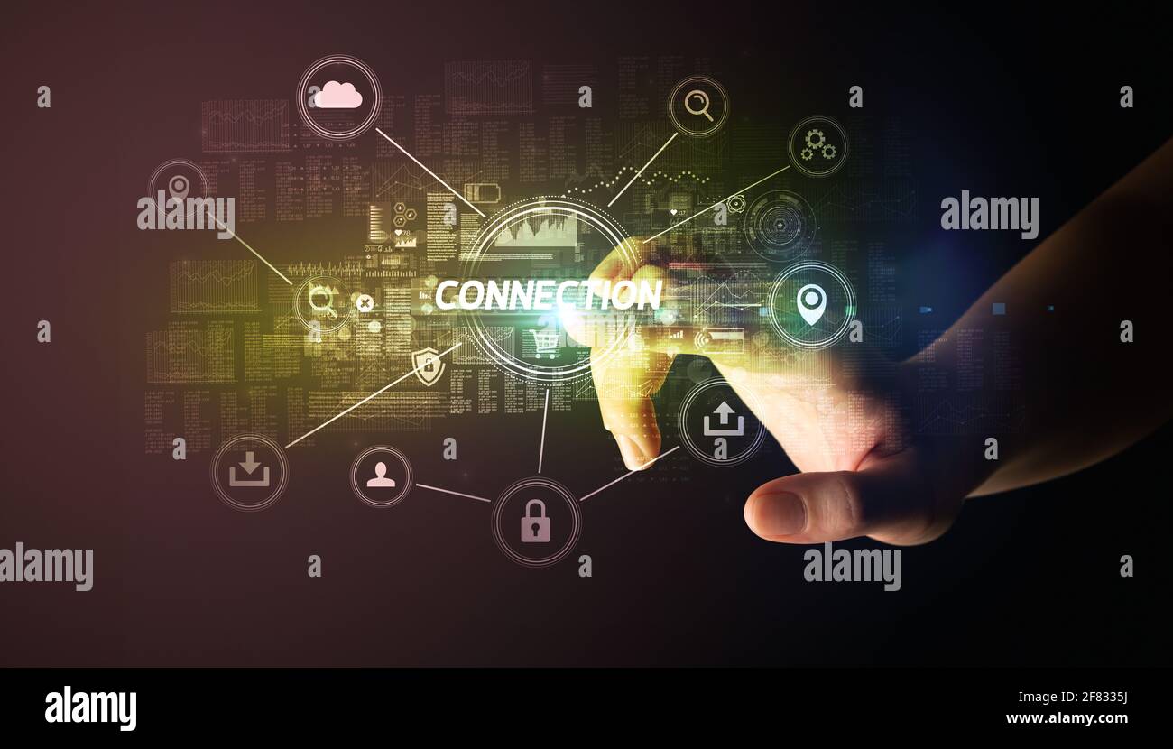 Hand touching cybersecurity button concept Stock Photo - Alamy