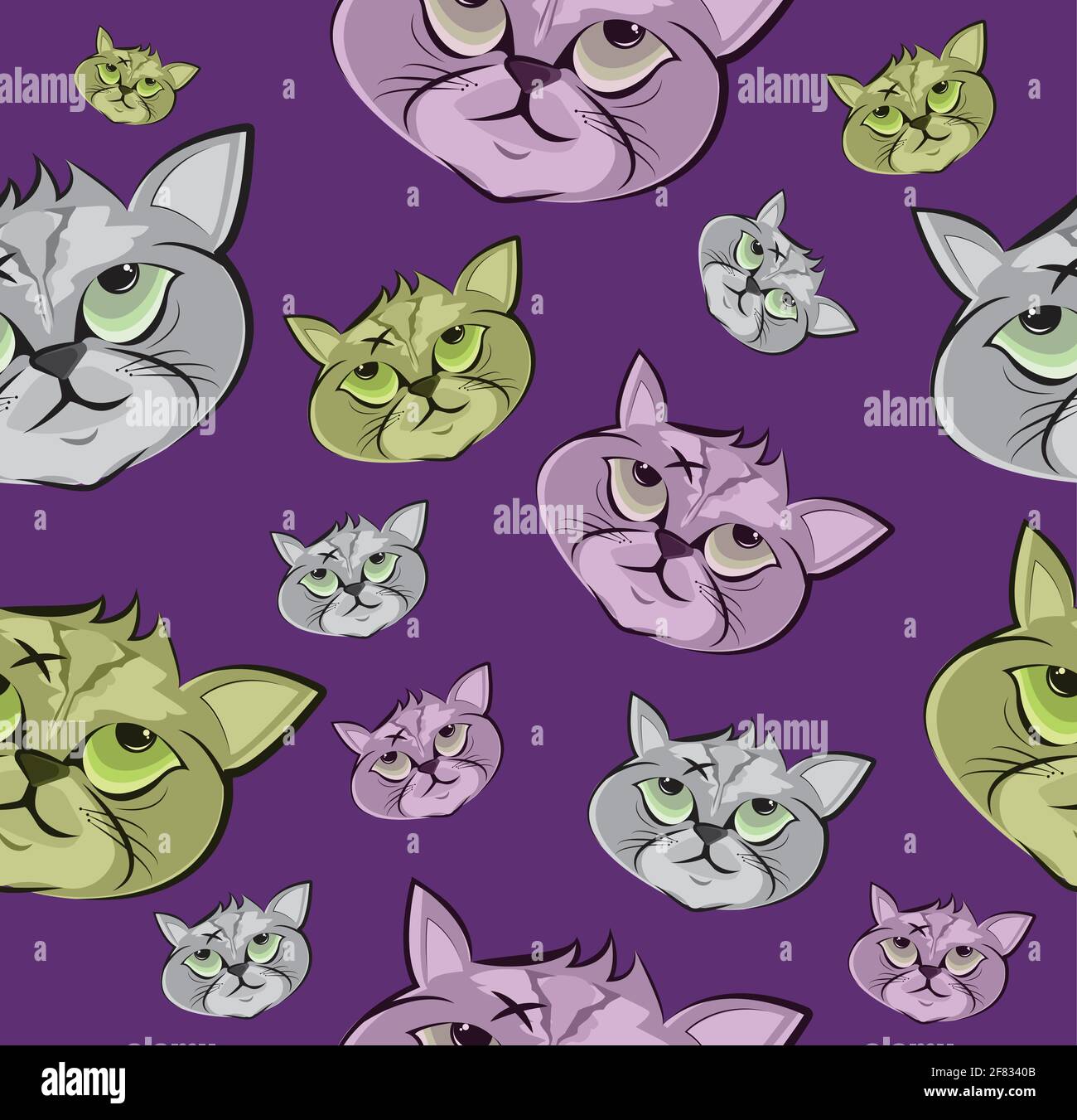 Vector Seamless pattern Crazy cat Cartoon Characterwith star design ...