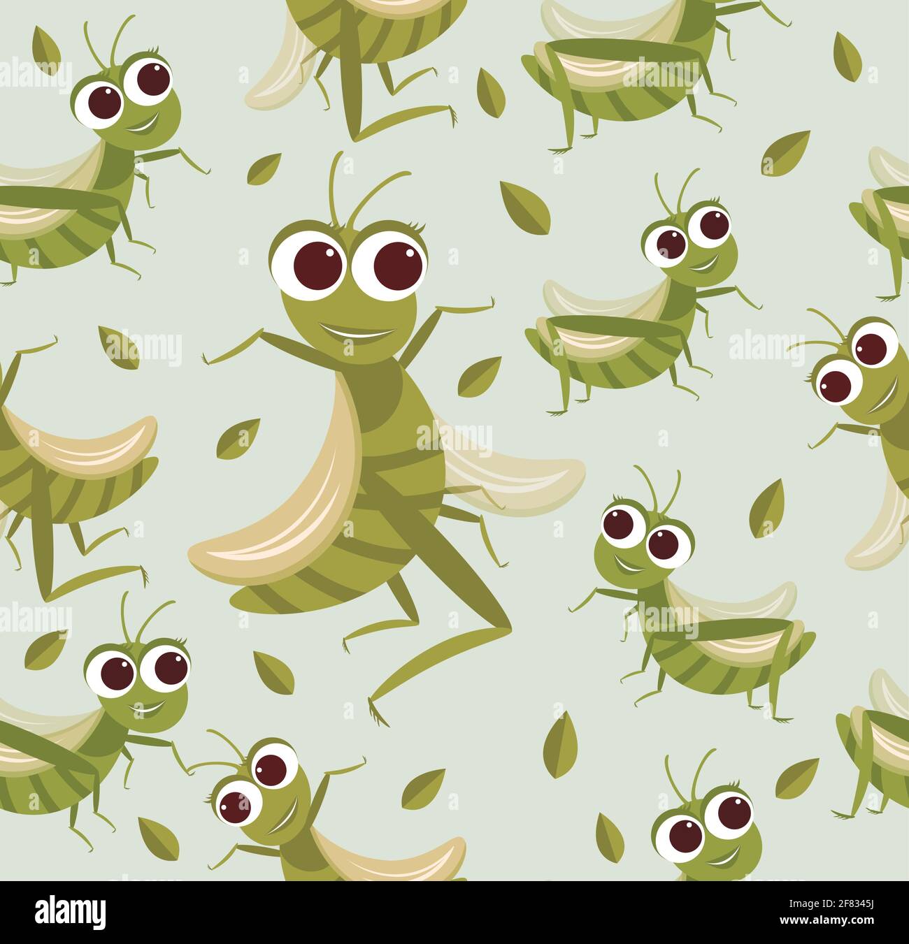 Vector Seamless pattern grasshopper Cartoon Character design Cute style ...