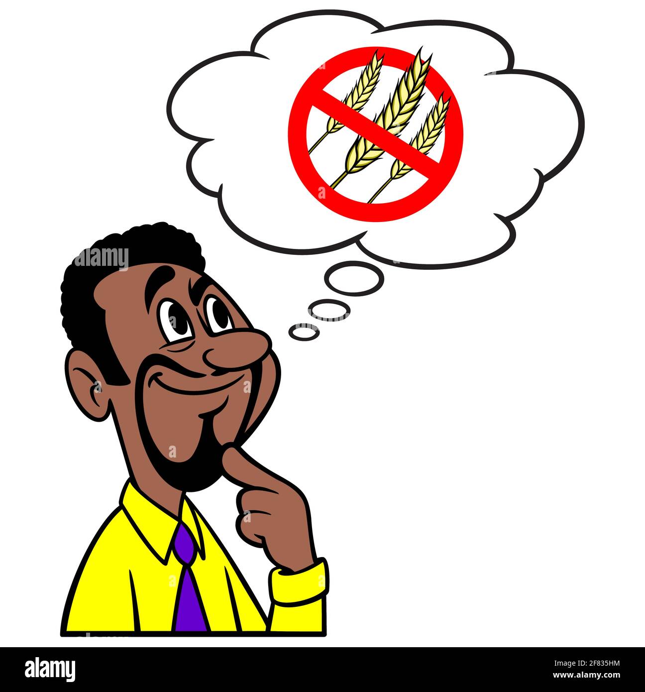 Man thinking about Gluten Allergy - A cartoon illustration of a man ...