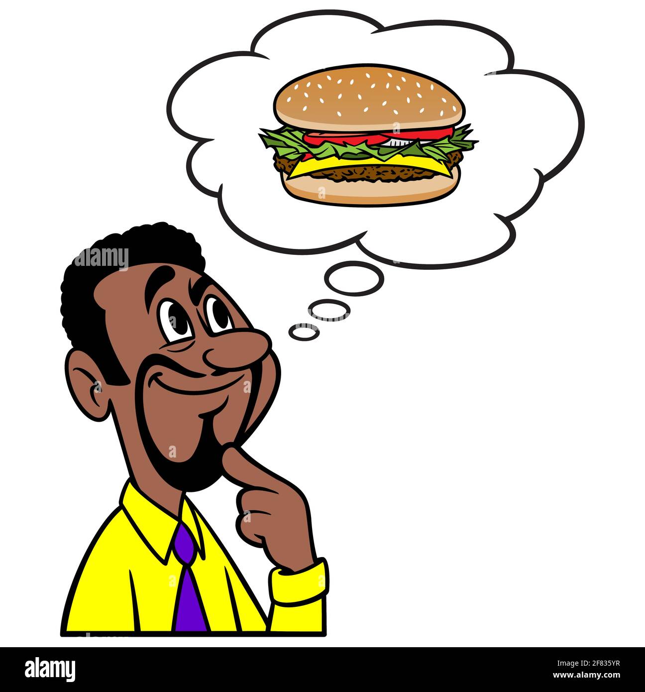 Man thinking about a Hamburger - A cartoon illustration of a man ...
