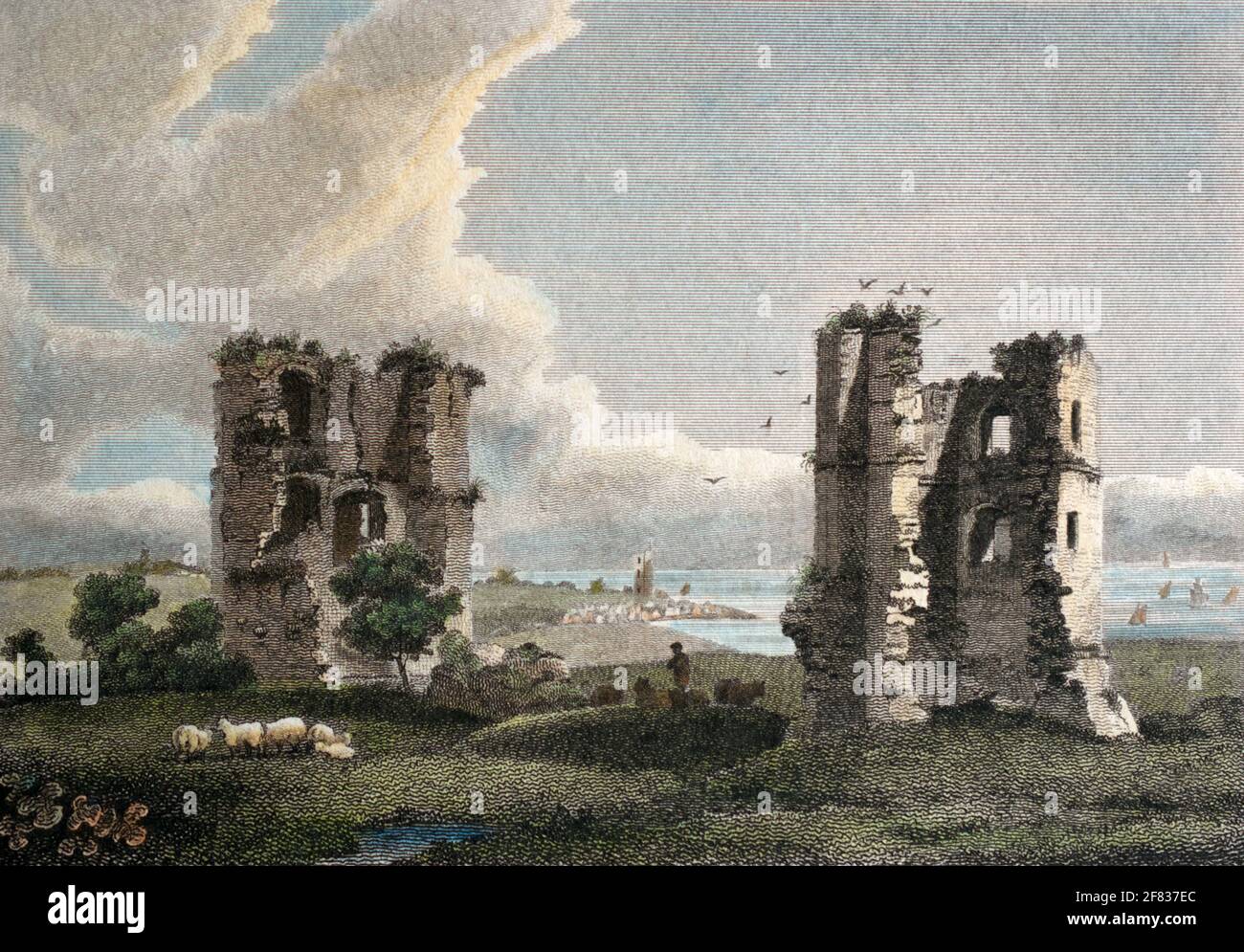 A historical view of Hadleigh Castle, Essex, UK, taken from an ...