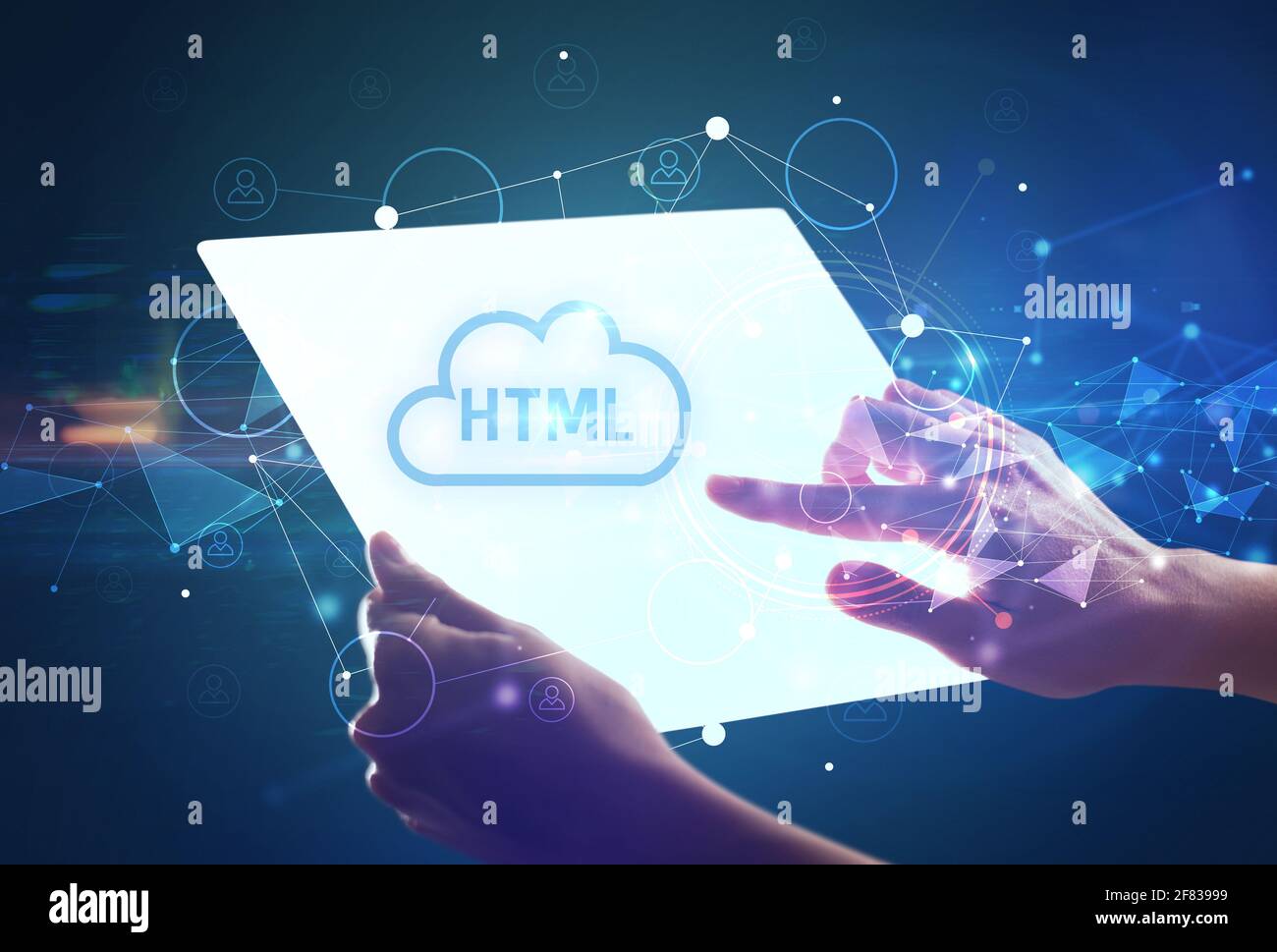 Hand holdig futuristic tablet concept Stock Photo - Alamy